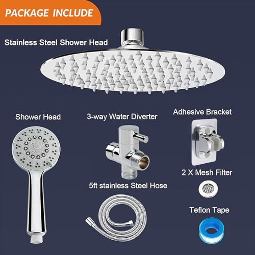 Shower Head with Hose, High-Pressure Stainless Steel 8'' Rain ...