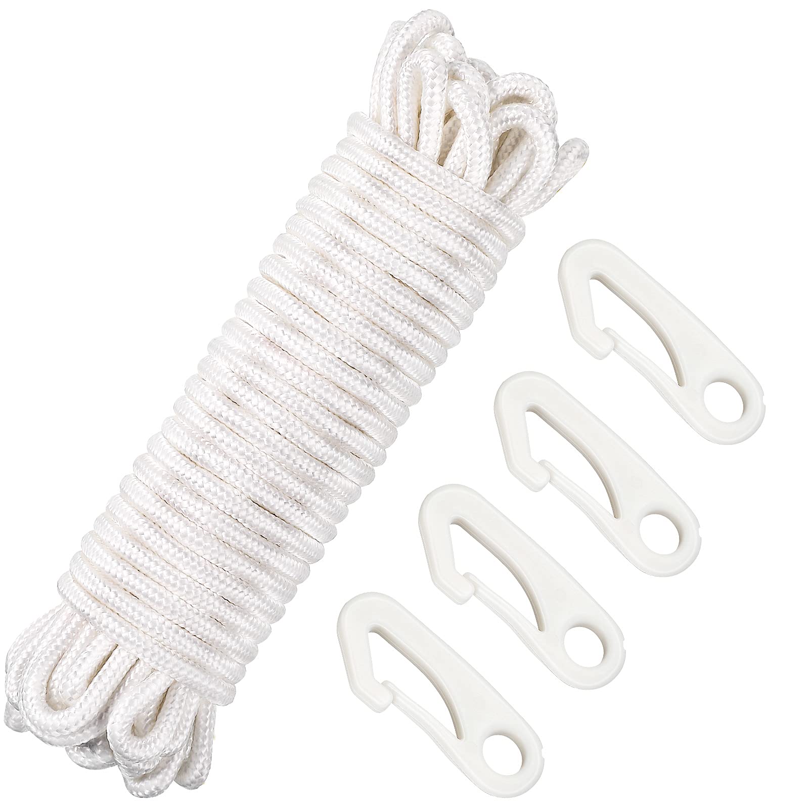 Flag Rope 50 Feet Flag Pole Halyard Rope and Clips Kit 4 Pieces Nylon ...