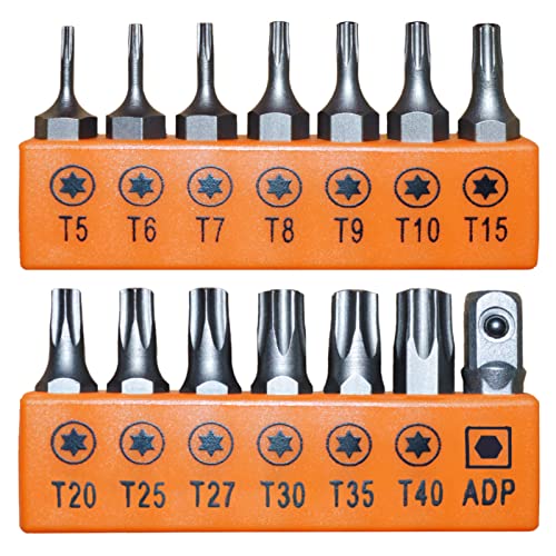 14-Piece Tamper-proof Torx Bit Set, S2 Alloy Steel T5-T40 Security ...