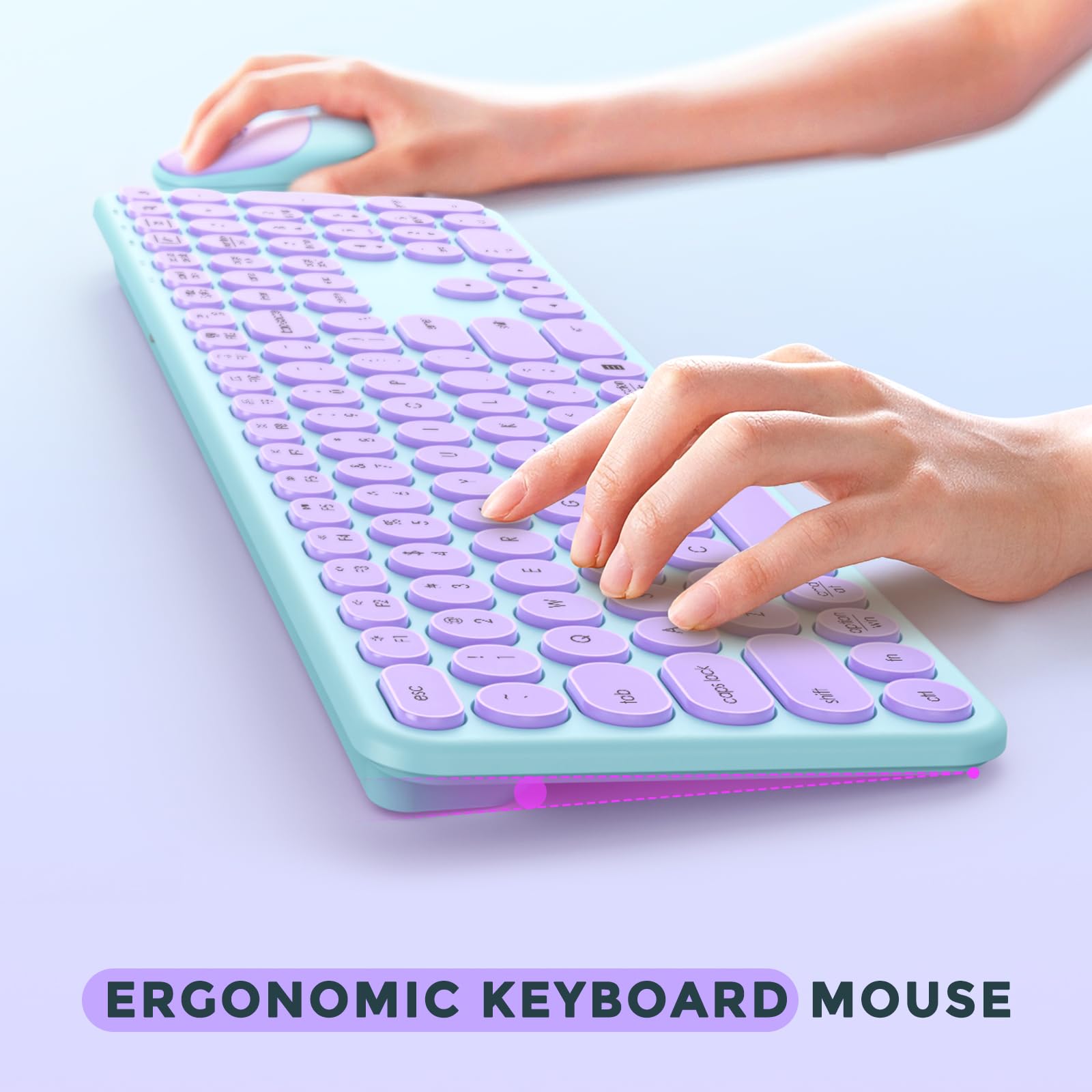 Purple Wireless Keyboard and Mouse, seenda USB/Type C Wireless Keyboard ...