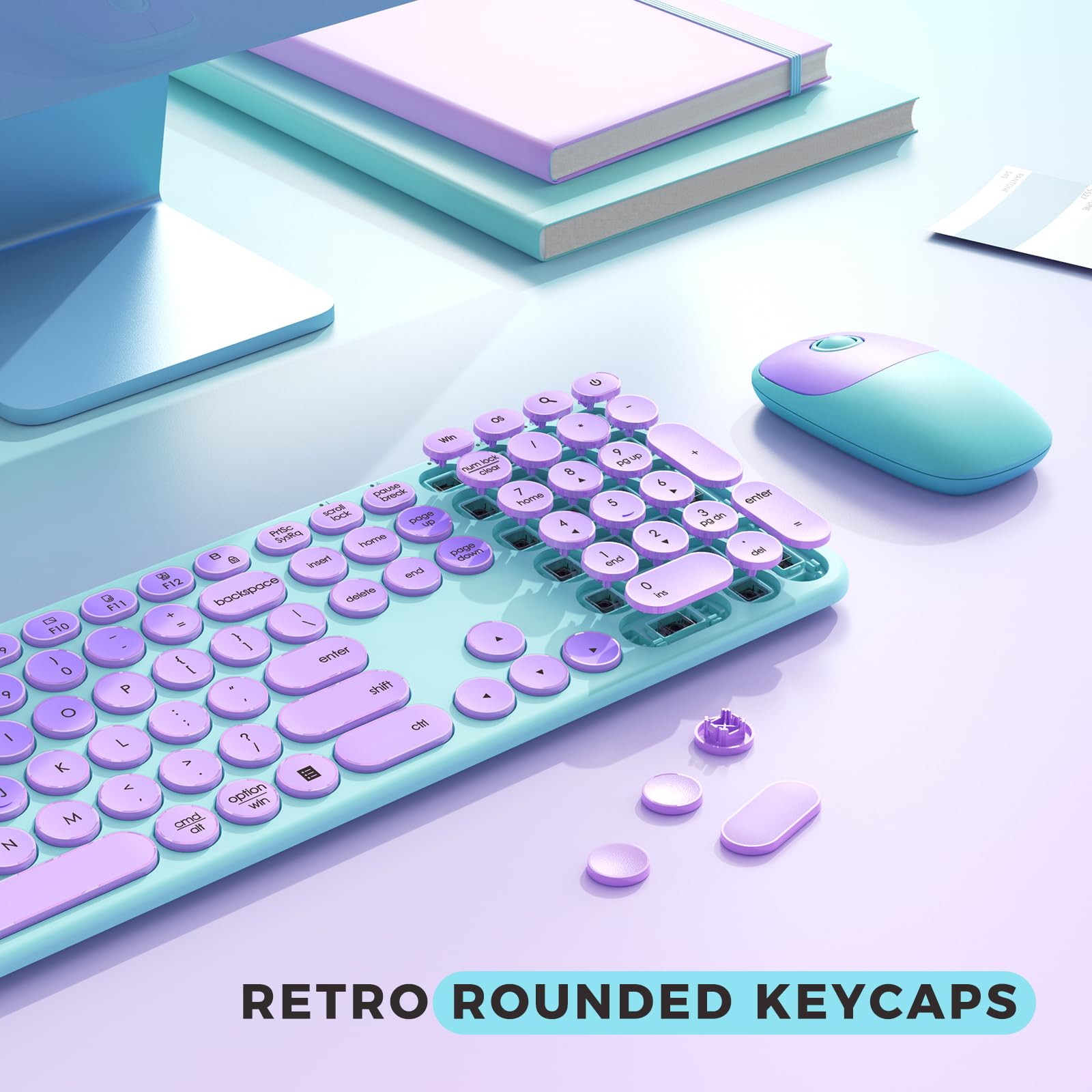 Purple Wireless Keyboard and Mouse, seenda USB/Type C Wireless Keyboard ...
