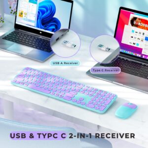 Purple Wireless Keyboard and Mouse, seenda USB/Type C Wireless Keyboard ...