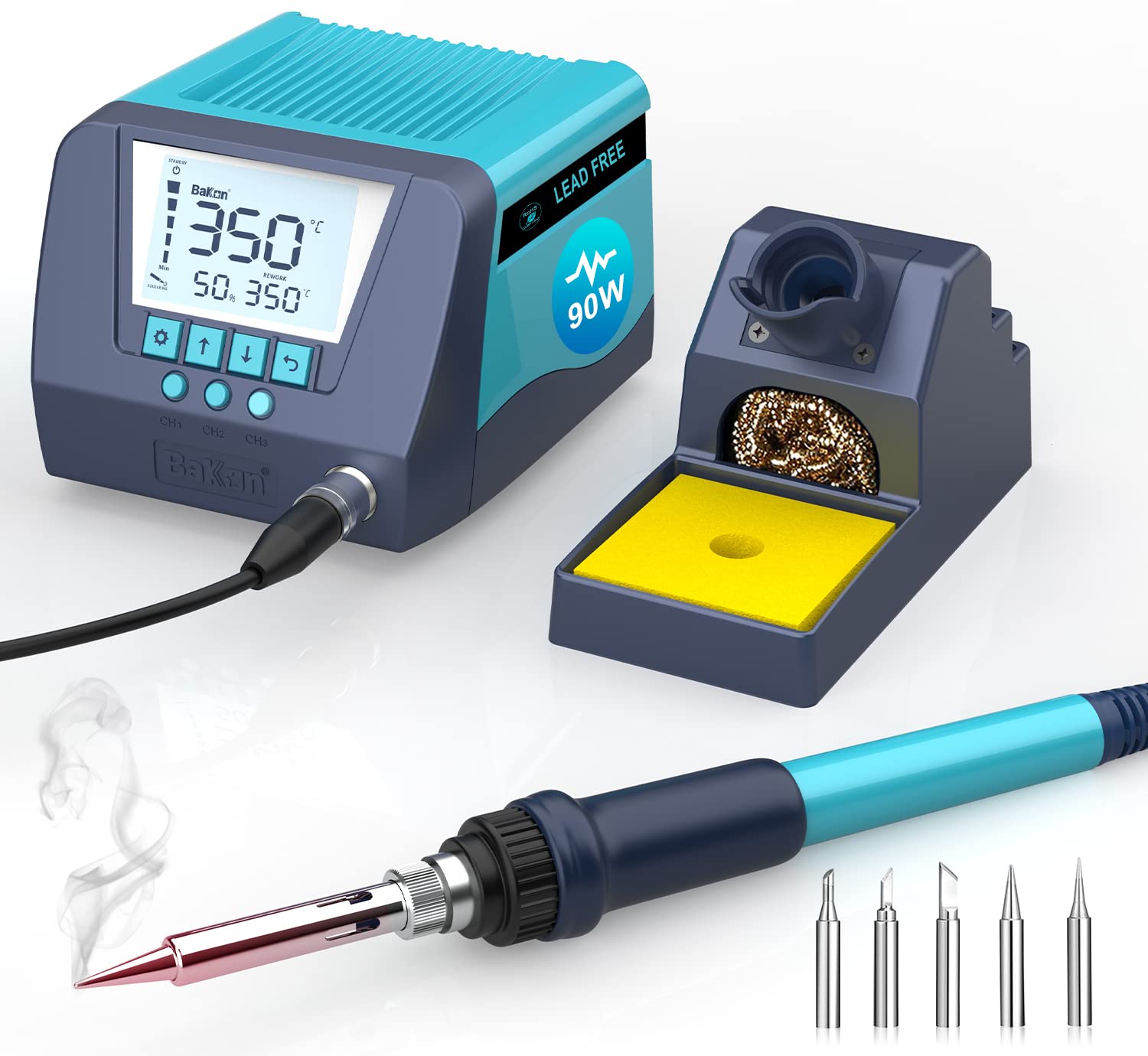 90W Soldering Station, BAKON Soldering Iron Station Kit-2.9" LCD ...