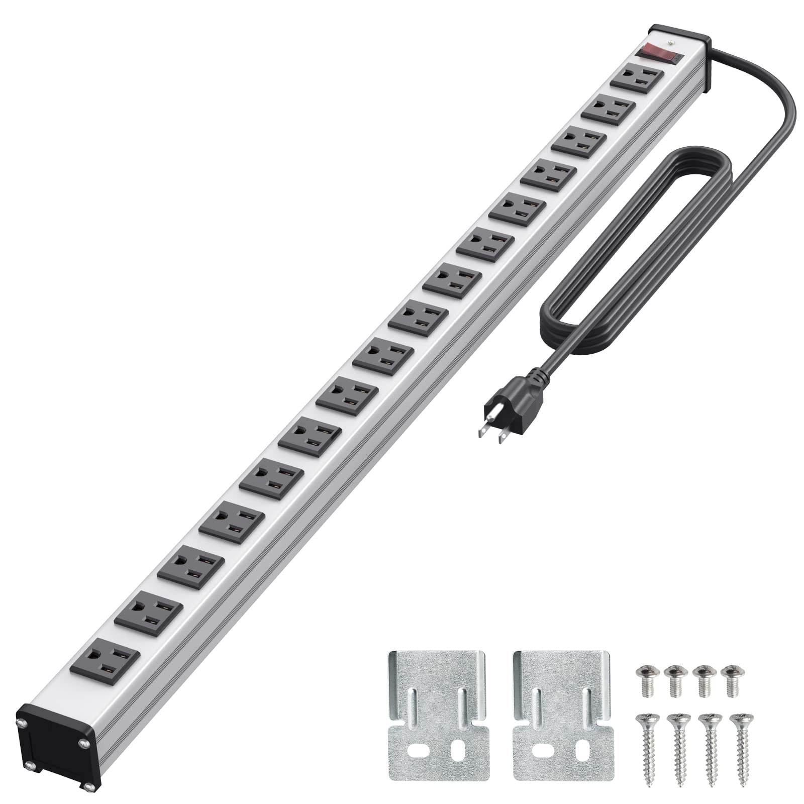 16 Outlet Power Strip, Heavy Duty Metal Power Strip with 10FT Extension ...