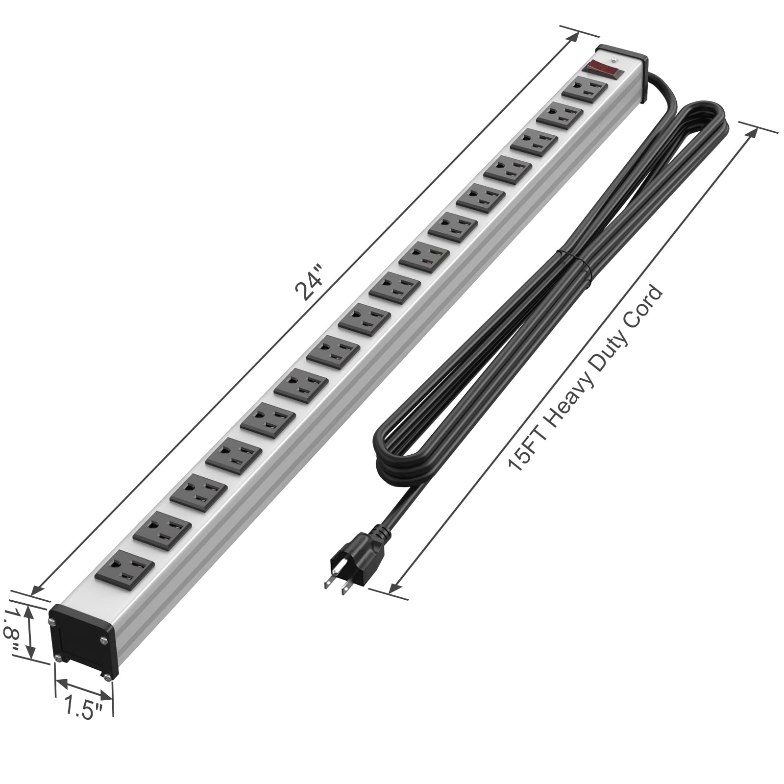16 Outlet Power Strip, Heavy Duty Metal Power Strip with 10FT Extension ...