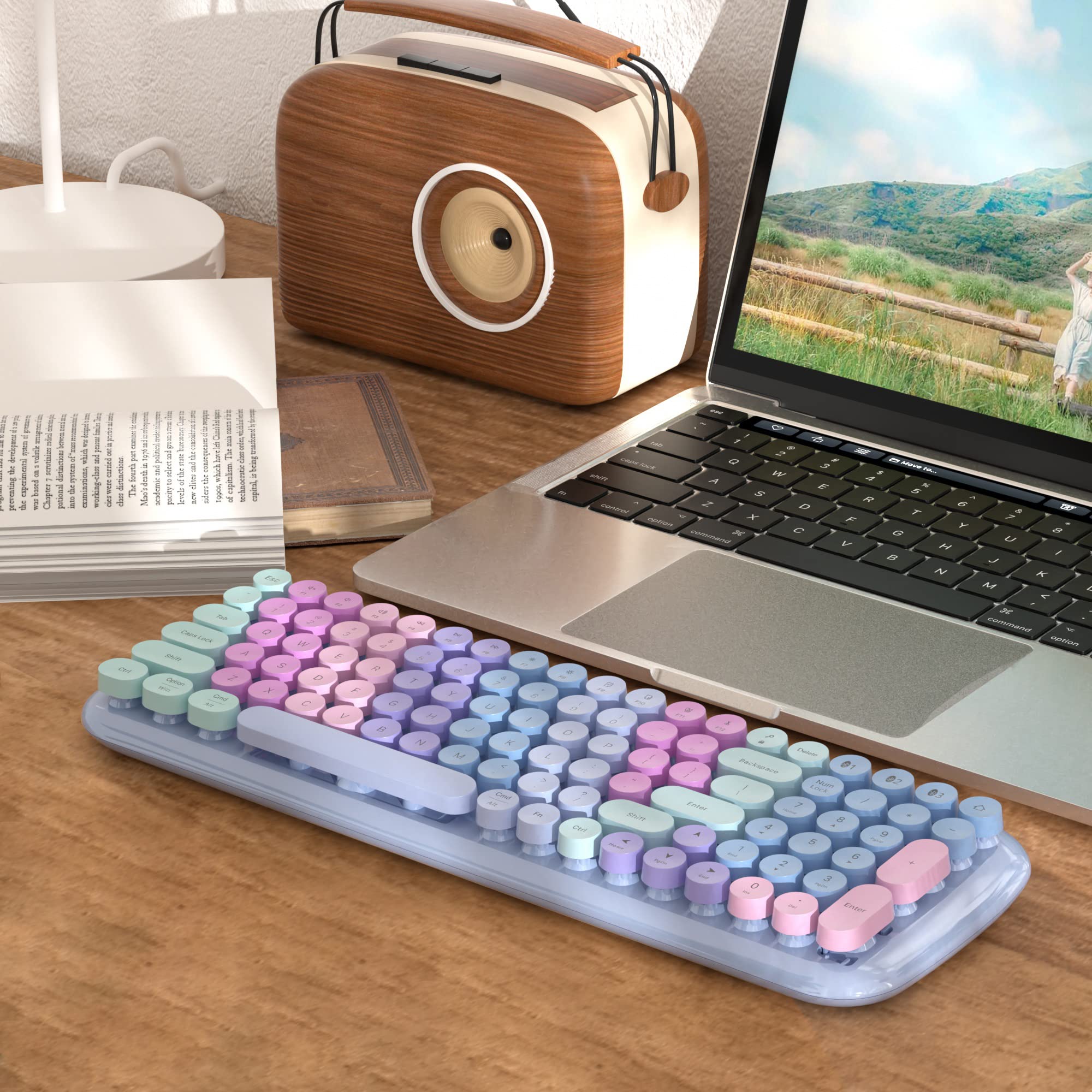 Momoone Gradient Colorful Bluetooth Wireless Computer Keyboards ...