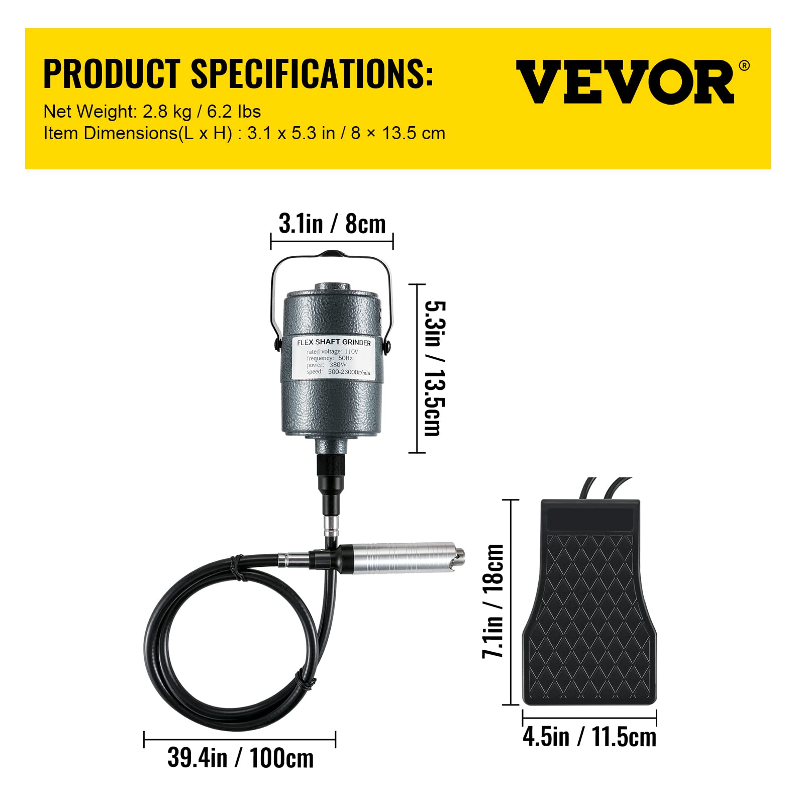 VEVOR Flex Shaft Grinder 380W Rotary Tool 500-23000RPM Rotary Carver ...