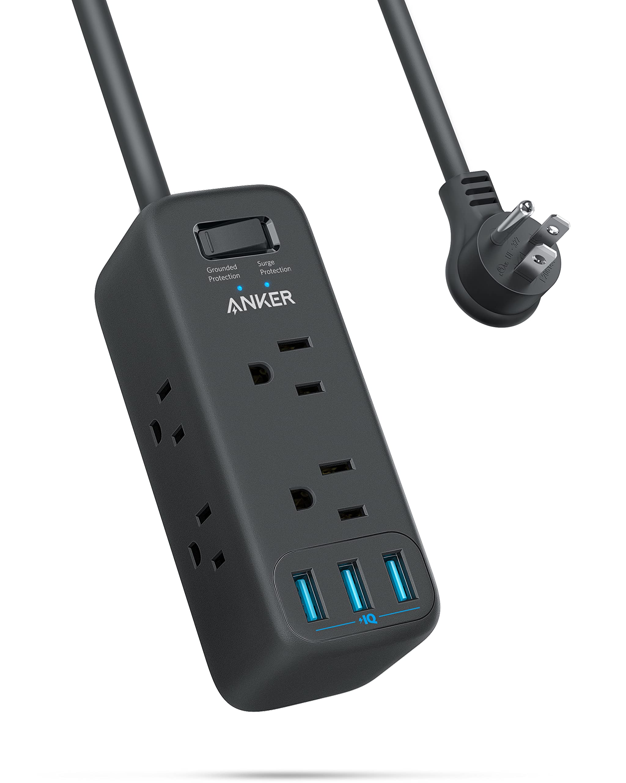 Anker USB Power Strip Surge Protector(300J), 5ft Extension Cord, Flat Plug, 331 Power Strip with ...