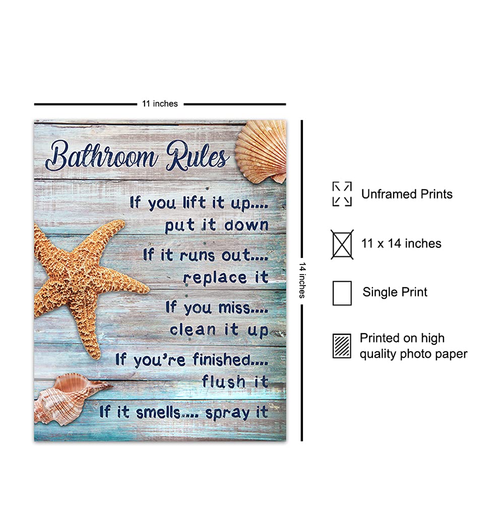 Nautical Rustic Bathroom Decor - LARGE 11x14 - Coastal Beach House ...