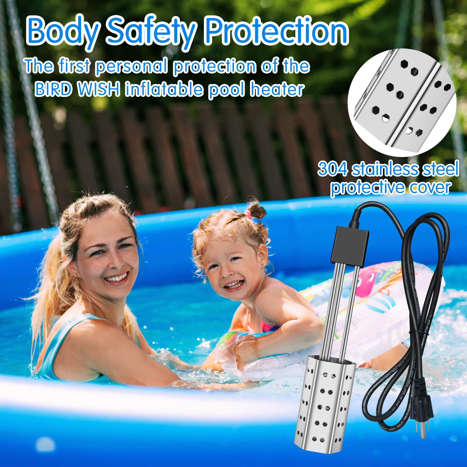 BIRD WISH Portable Pool Heater, 1500W Portable Thermostat and Auto ...