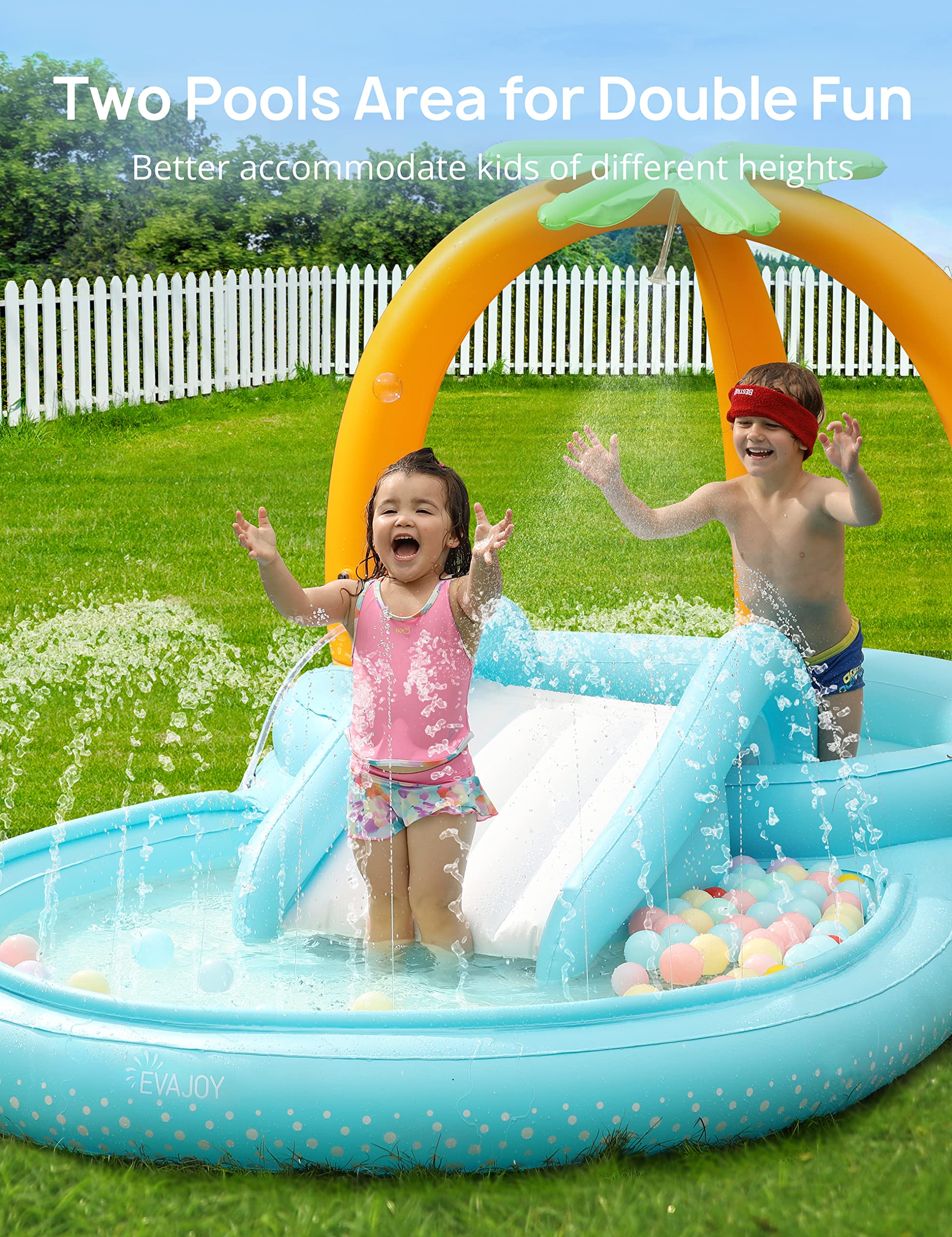 Kiddie Pool, Evajoy Inflatable Play Center Kids Pool with Slide, Water ...