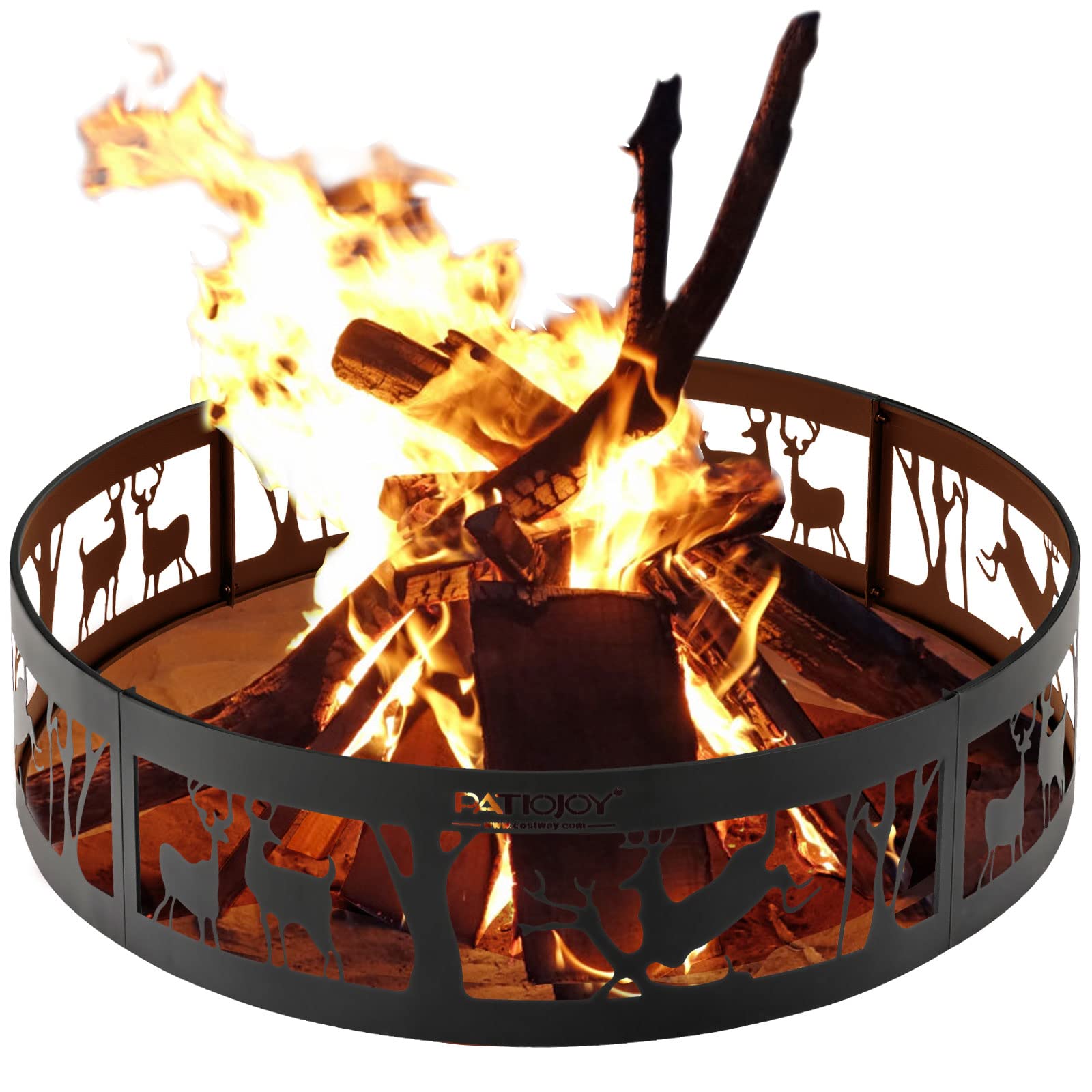 DORTALA 36’’ Metal Fire Pit Ring, Thick Metal Deer Fire Ring with Extra ...