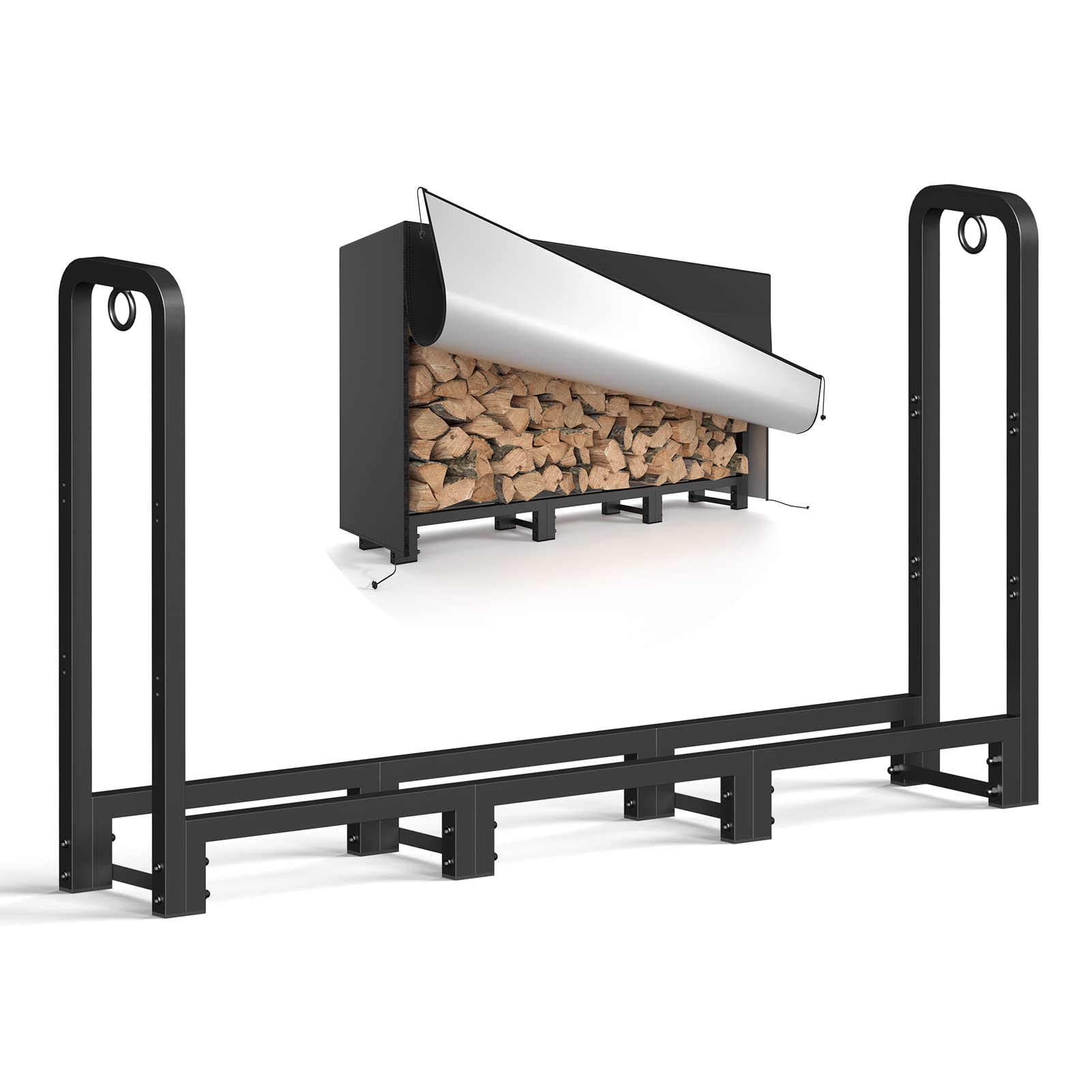SunyesYo Firewood Rack Outdoor 40in with Waterproof Cover - Heavy Duty ...