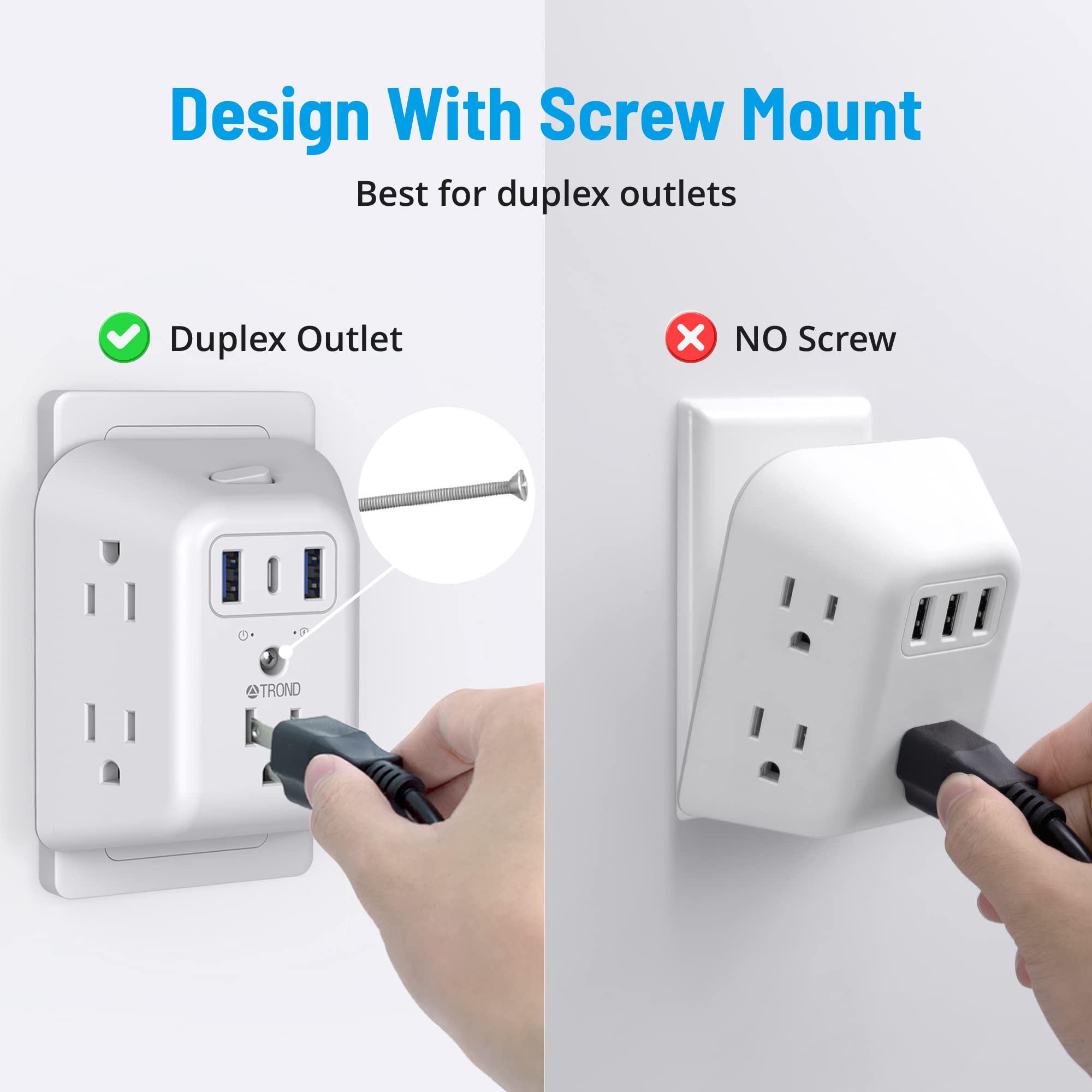 TROND Surge Protector Outlet Extender - 5 Outlet Splitter with 3 USB ...