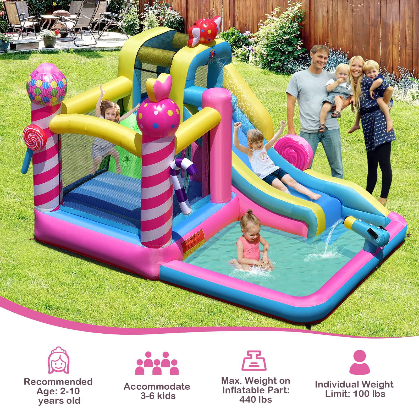 BOUNTECH Inflatable Water Slide, Candy Water Bounce House with ...