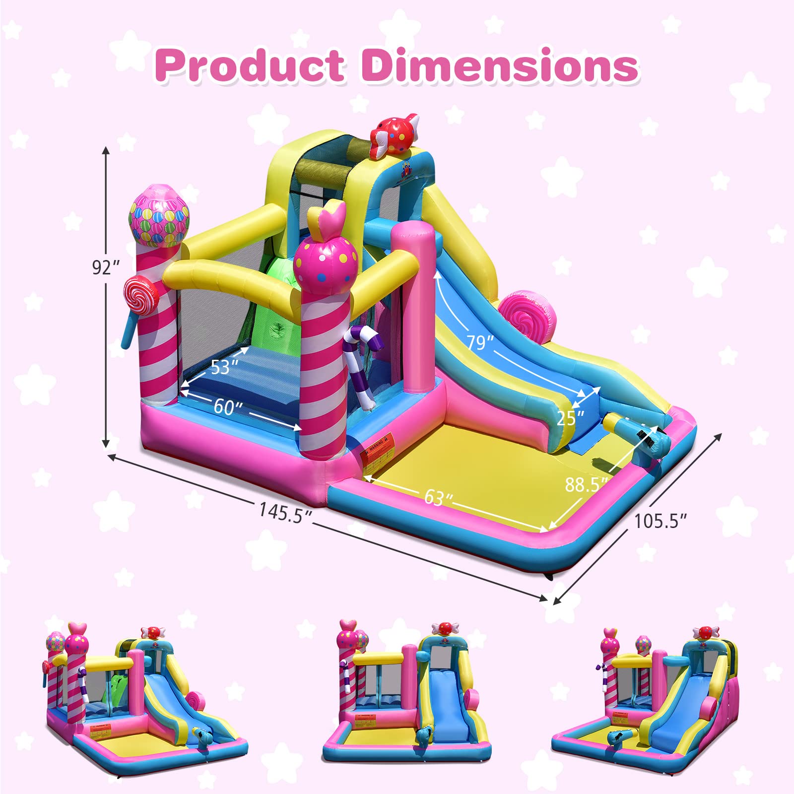 BOUNTECH Inflatable Water Slide, Candy Water Bounce House with ...