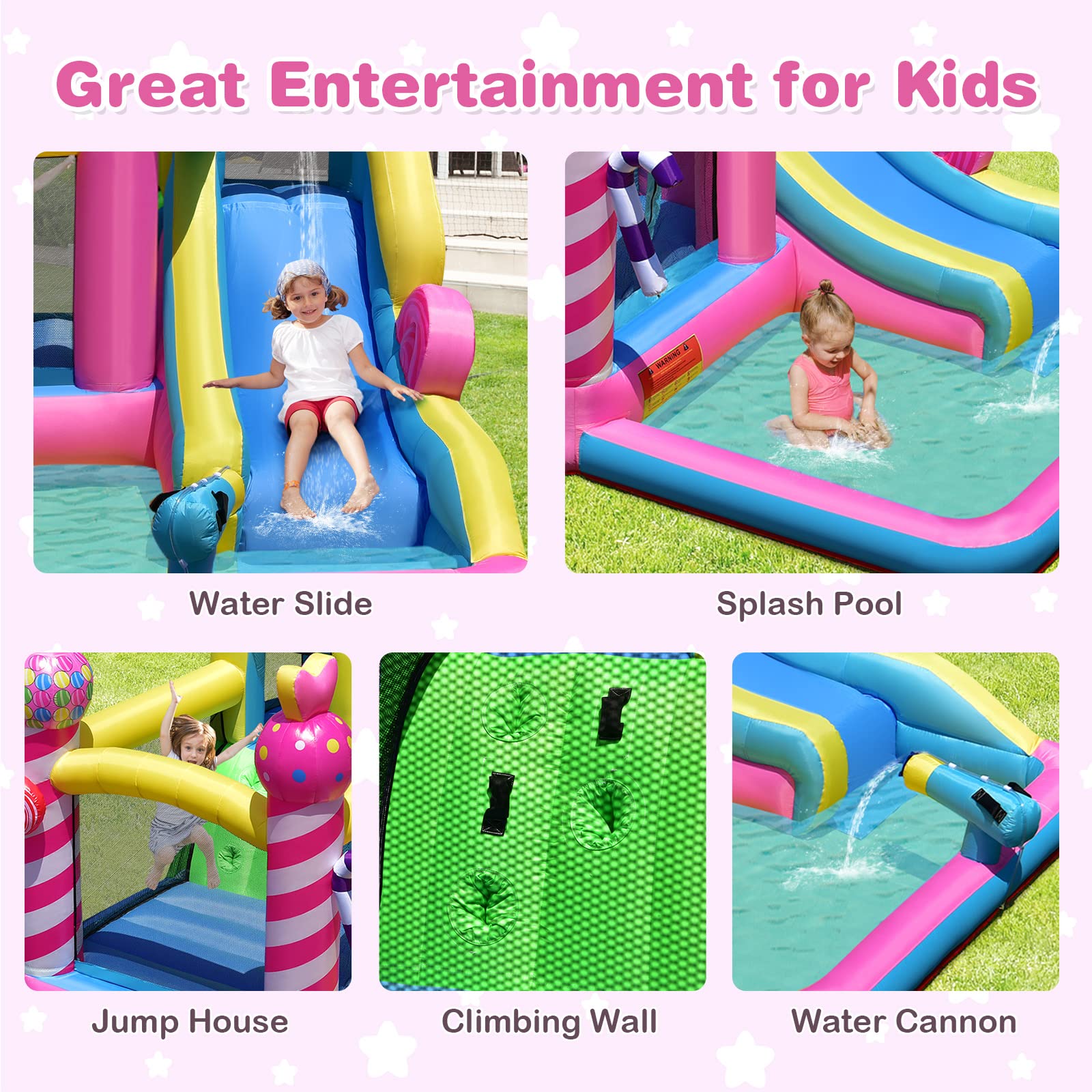 BOUNTECH Inflatable Water Slide, Candy Water Bounce House with ...