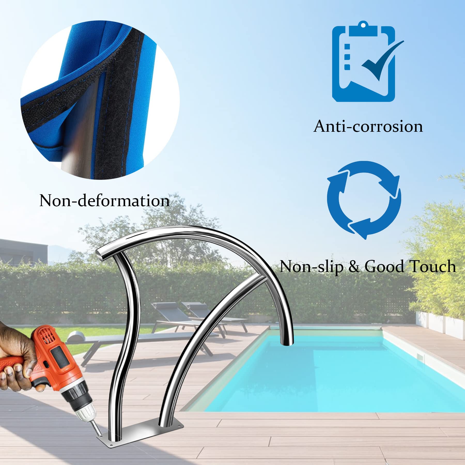 KODOM Pool Handrails 32x22.5 Pool Railing 304 Stainless Steel Rustproof ...