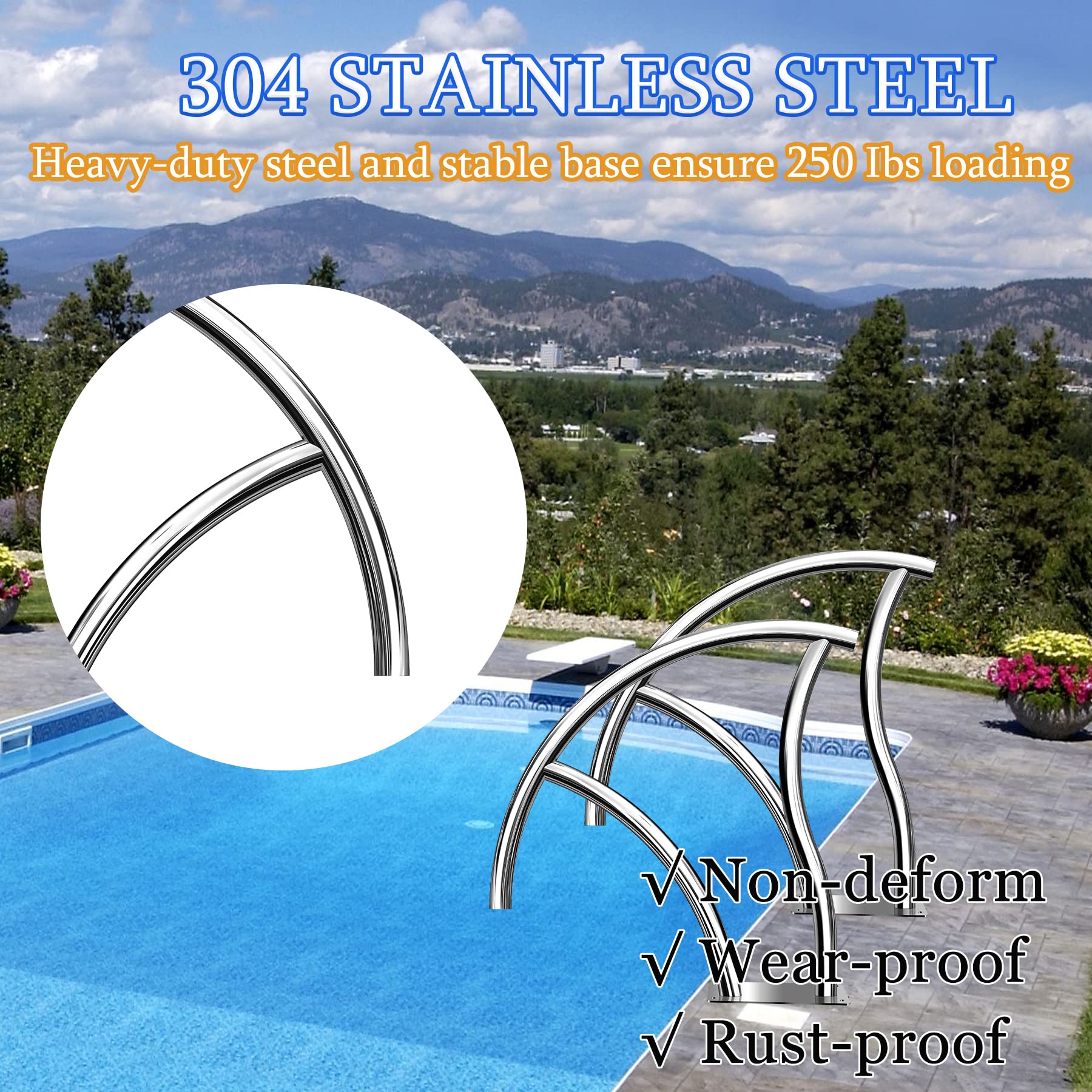 KODOM Pool Handrails 32x22.5 Pool Railing 304 Stainless Steel Rustproof ...