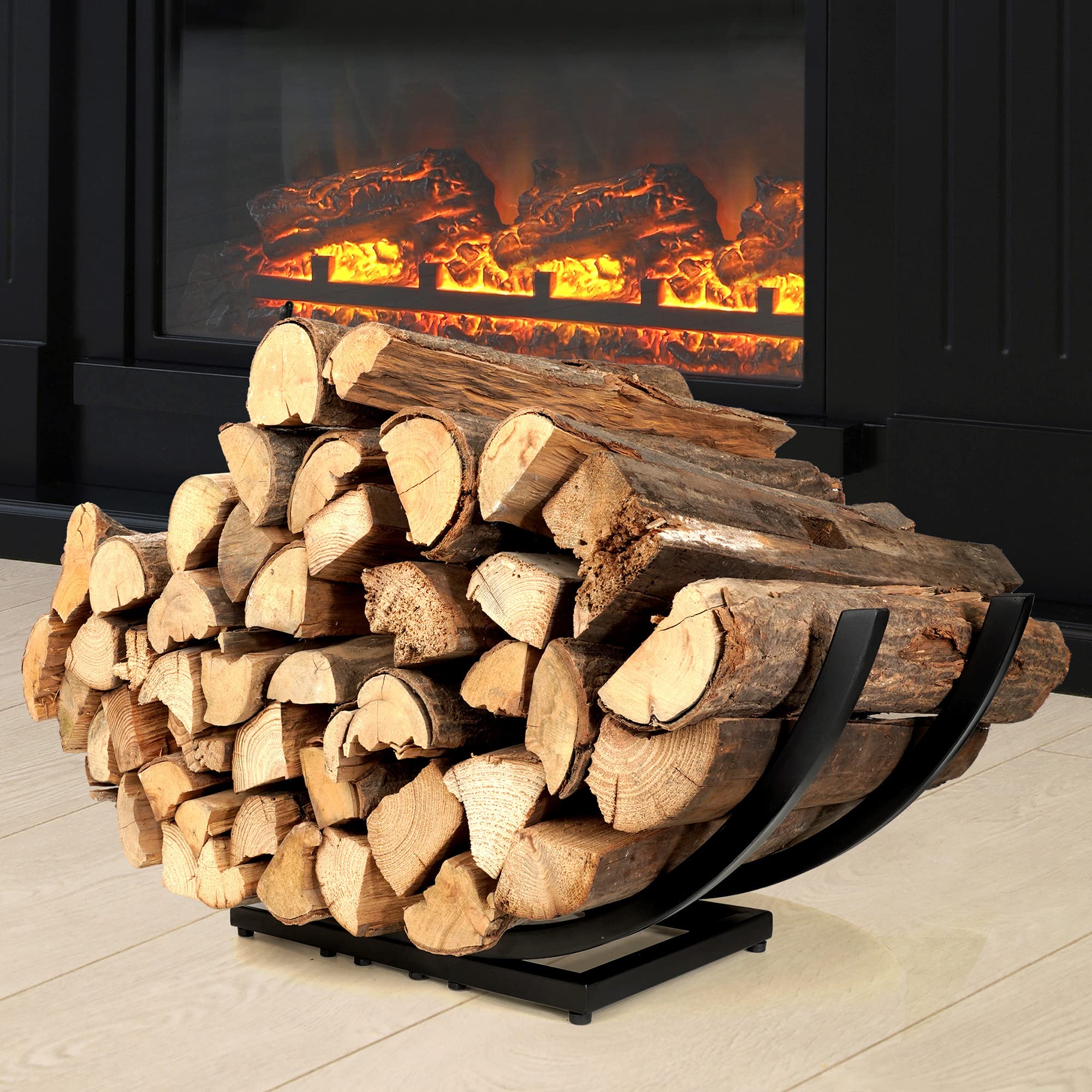 Curved Firewood Rack Holder: Heavy Duty Firewood Holder Indoor Outdoor ...