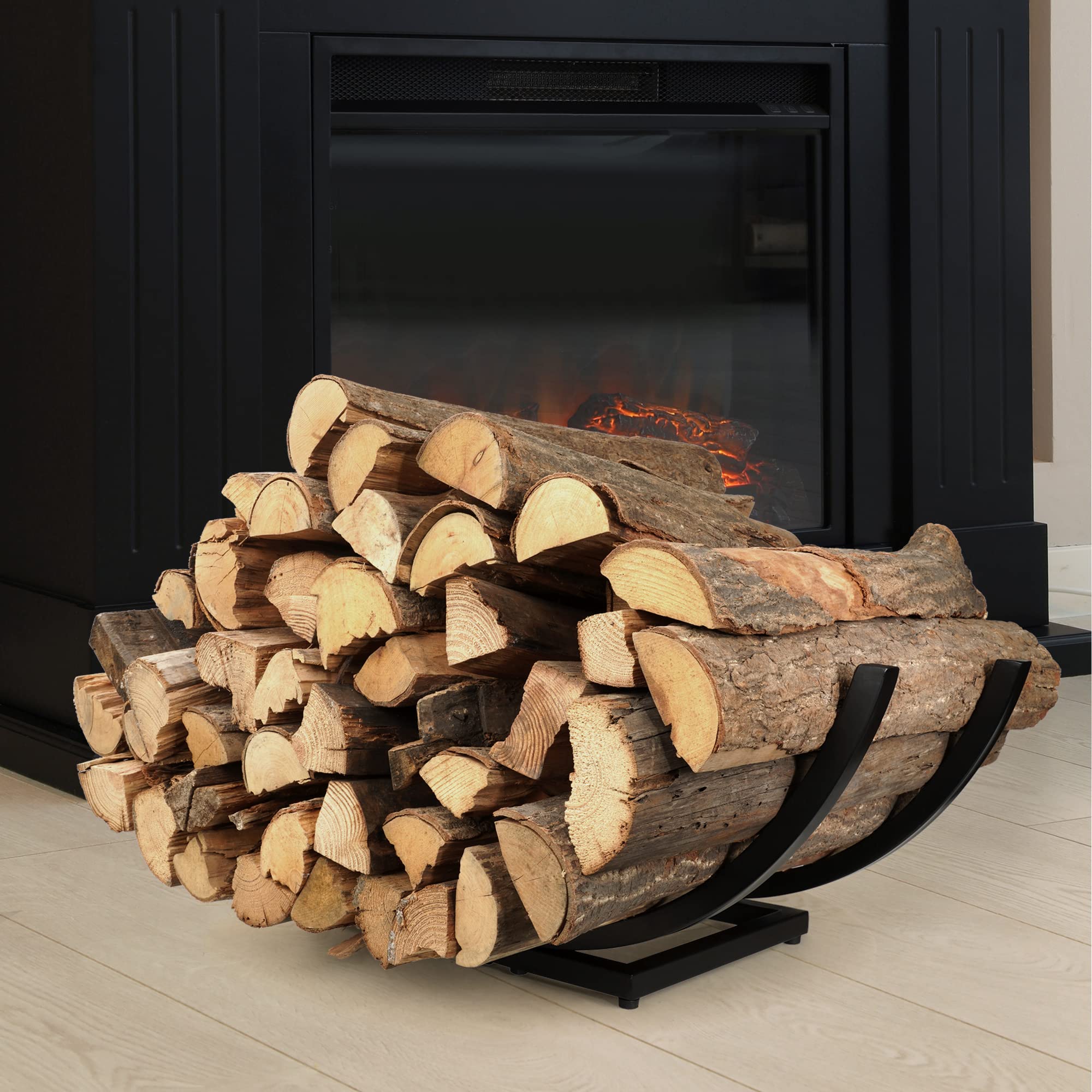 Curved Firewood Rack Holder: Heavy Duty Firewood Holder Indoor Outdoor ...