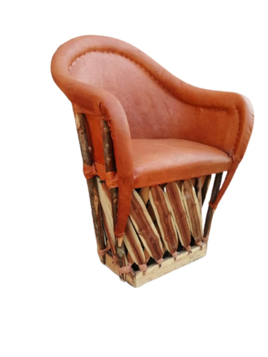 Mueble Silla Equipal Tradicional Mexicano Estilo Charro en Color Naranja hecho por Equipales San ...