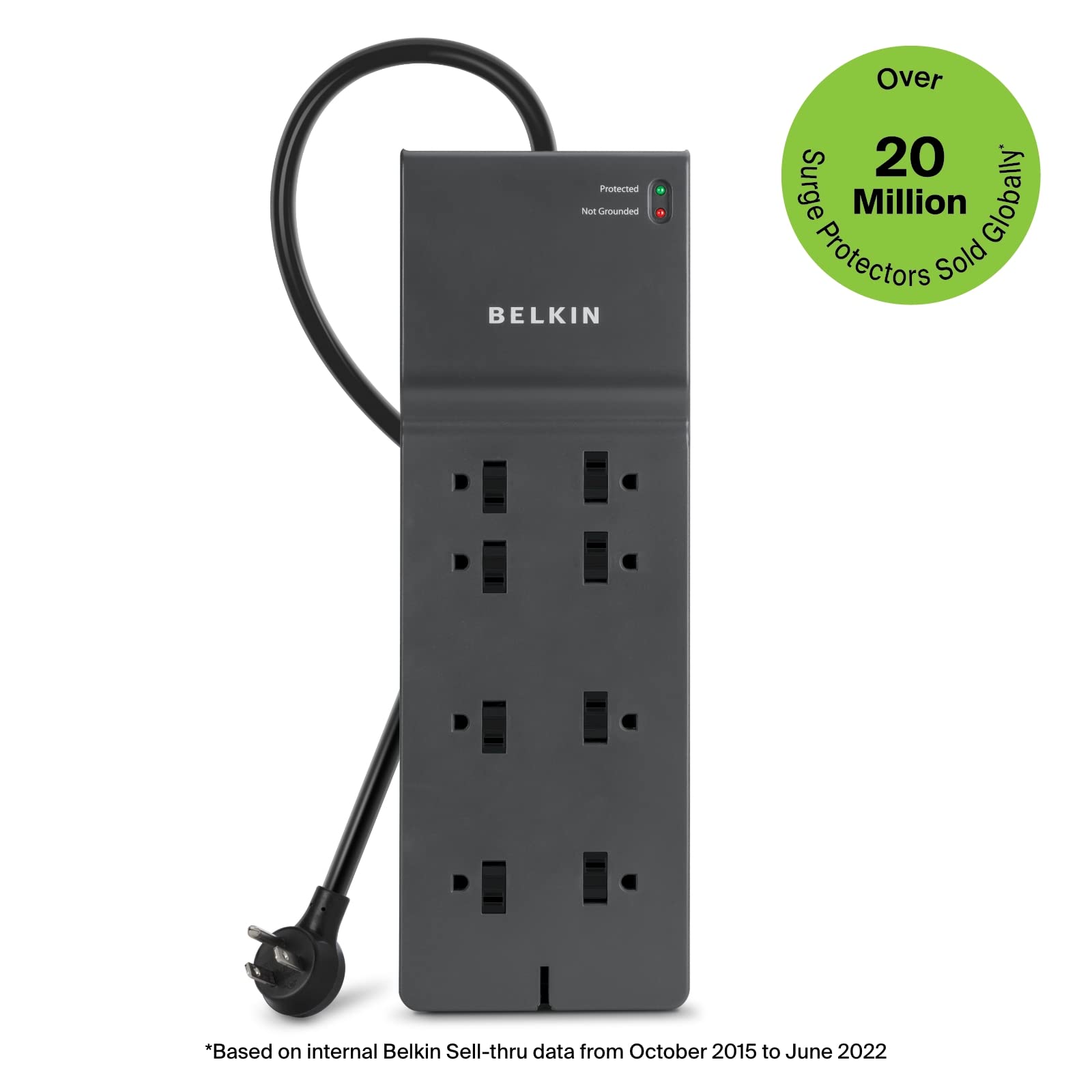 Belkin 8-Outlet Home and Office Surge Protector, 12ft Cord, Black ...