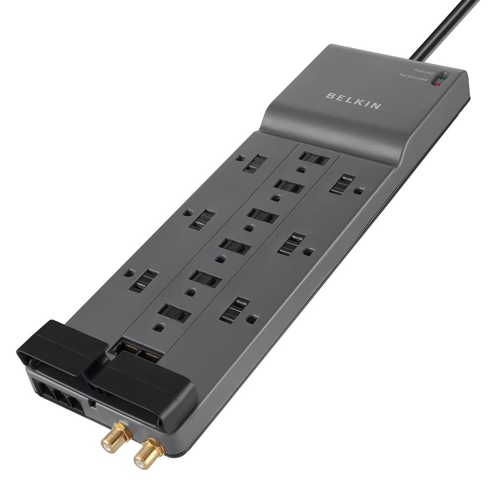 Belkin 8-Outlet Home and Office Surge Protector, 12ft Cord, Black ...