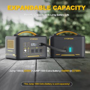 VTOMAN Jump 1500X Portable Power Station 1500W (3000W Peak), 828Wh LiFePO4 (LFP) Battery Powered ...
