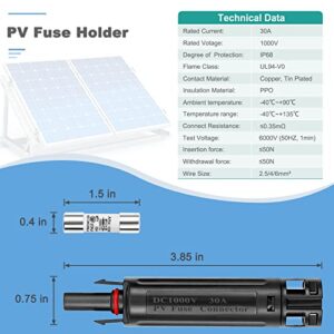 PRECIHW 30A PV Fuse Connector, Solar Fuse Holder, in-Line Solar Fuse ...