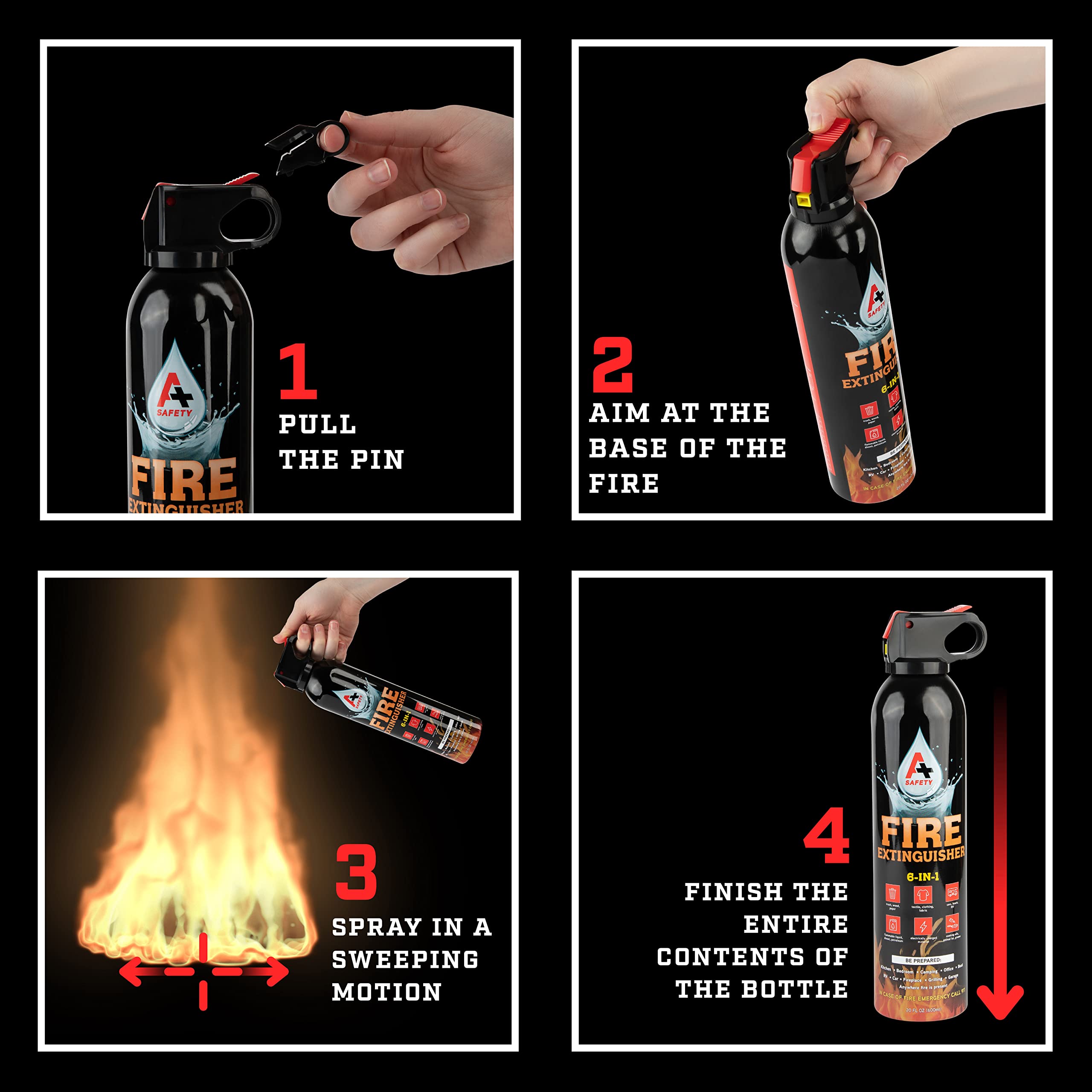 A+ Safety Portable Fire Extinguisher | 6-in-1 Small Fire Extinguisher ...