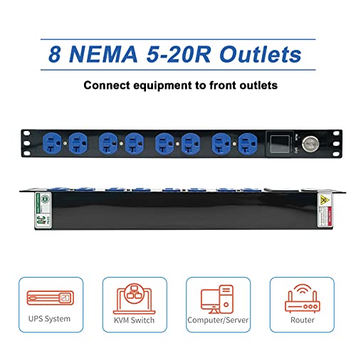 Rack Mount Power Strips 19'' 1U Switched PDU Surge Protection Metered ...