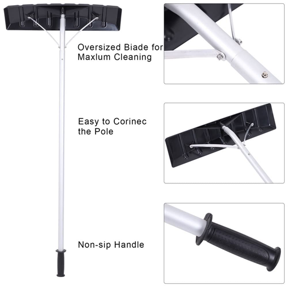5-20FT Extendable Aluminum Snow Roof Rake Lightweight Snow Removal Tool ...