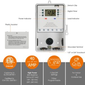 Suraielec Pool Timer, 7-Day Digital Pool Pump Timer Switch, 120, 240 ...
