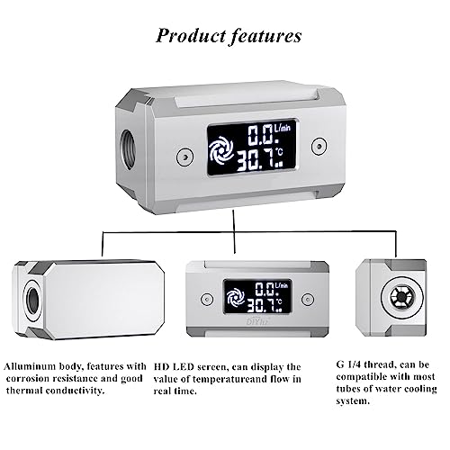 Digital Flow Thermometer CPU Temperature Monitor Water Cooling Flow ...