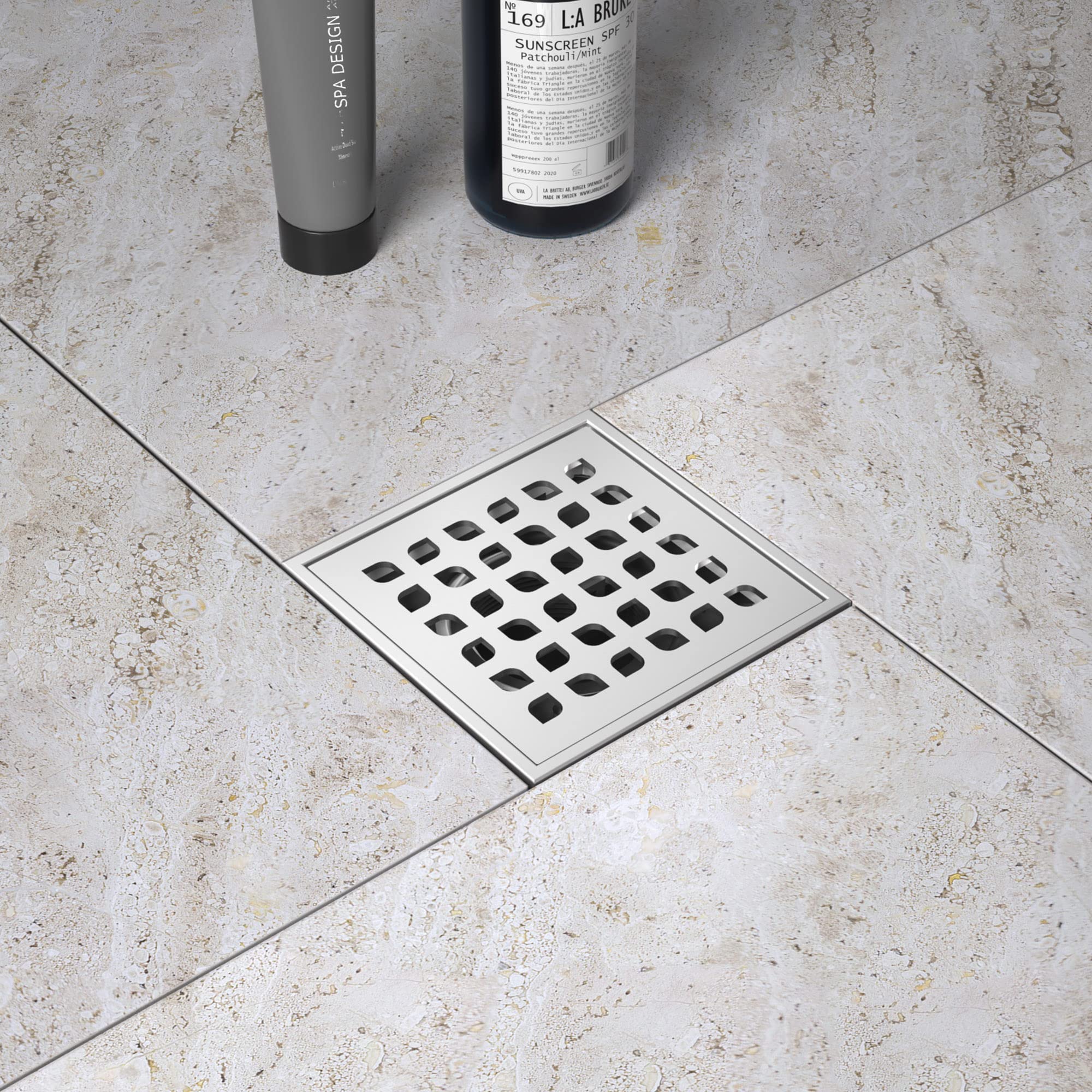 Bernkot Square Shower Drain, 4" Brushed 304 Stainless Steel Drain Grate ...