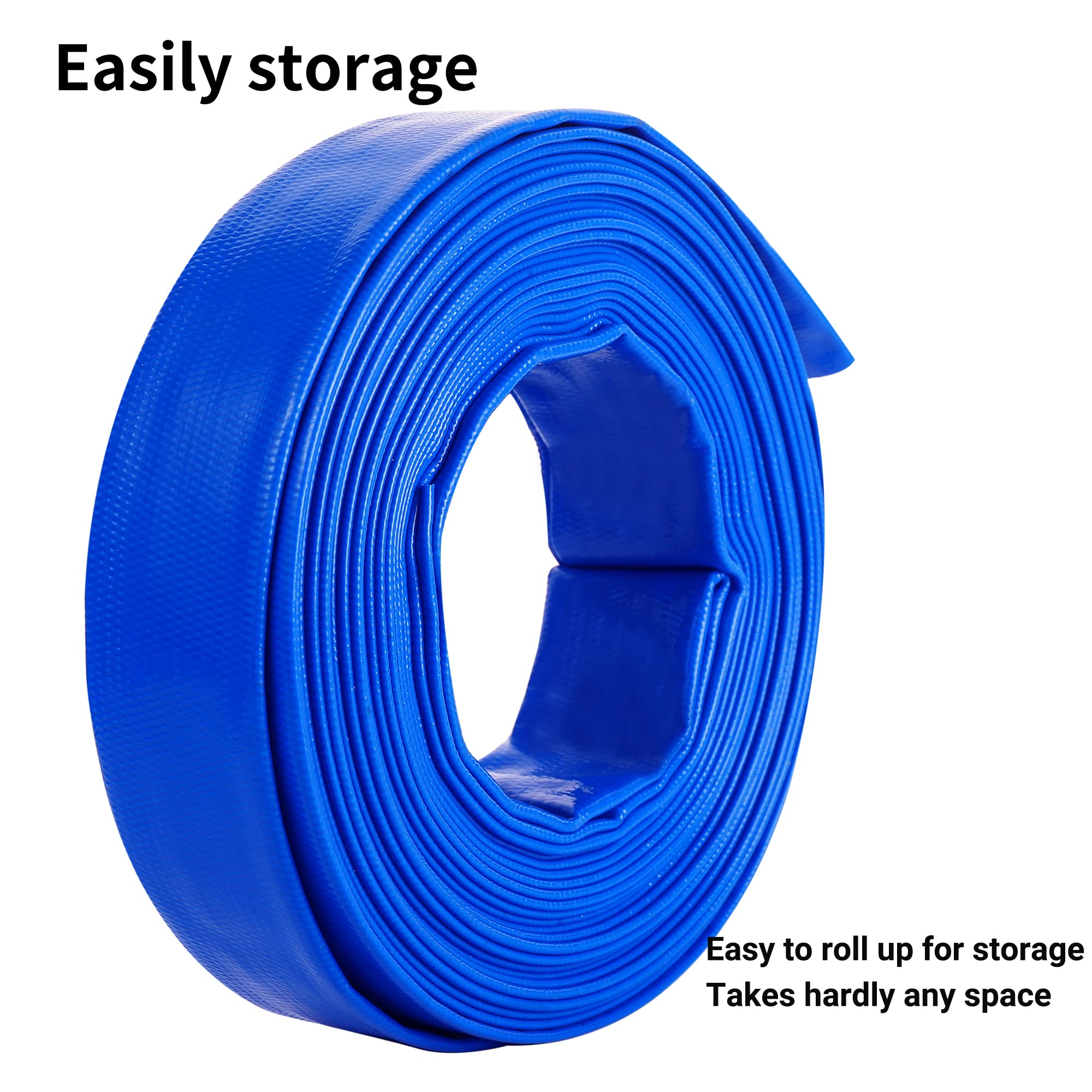 2" x 50 FT Pool Backwash Hose Blue Heavy Duty Reinforced PVC Lay Flat Water Discharge Hose for ...