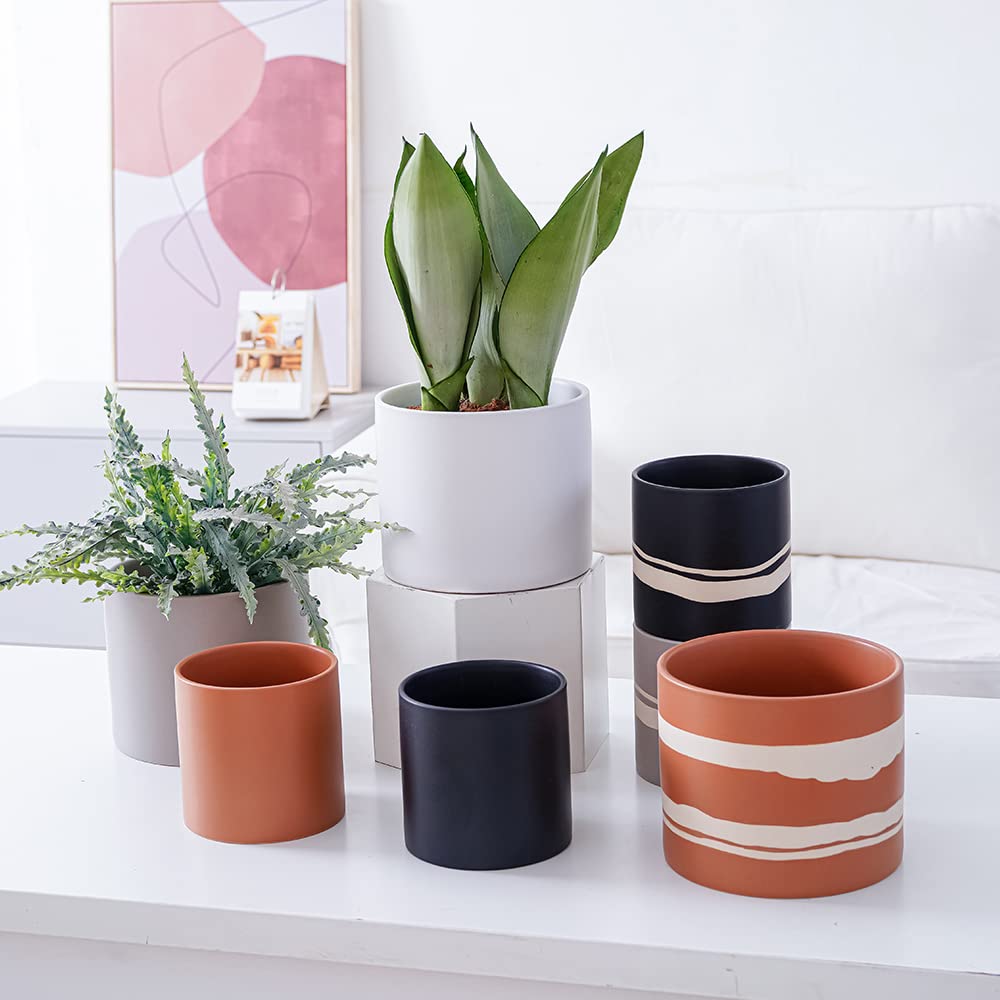 Nihow Modern Ceramic Plant Pot - 5 + 7 Inch Flower Pot for All Indoor ...