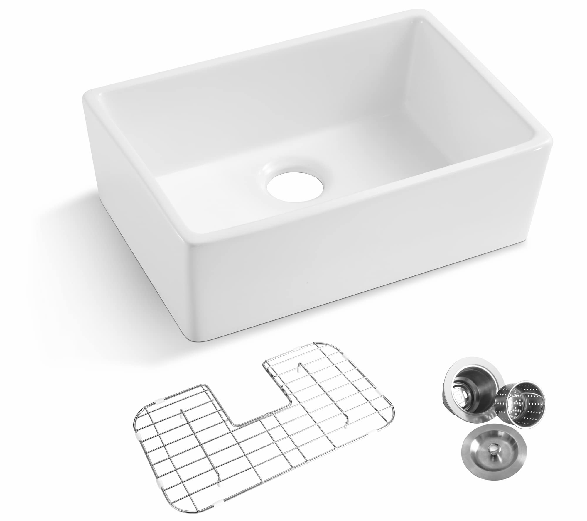 KARAMAG 24 Inch Farmhouse Kitchen Sink with Bottom Grid and Strainer ...