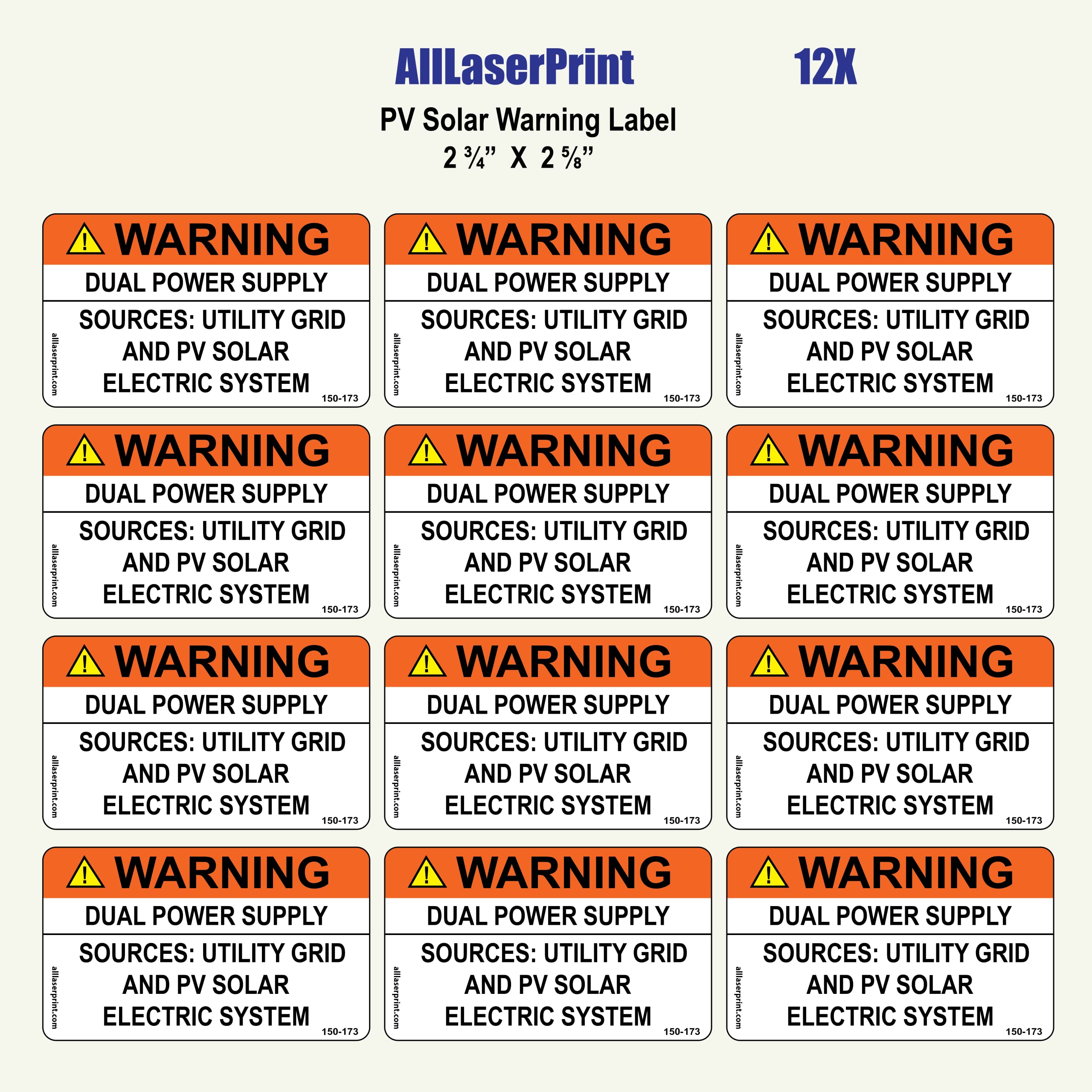 Photovoltaic Labels for PV Solar System_"Warning_Dual Power Supply ...