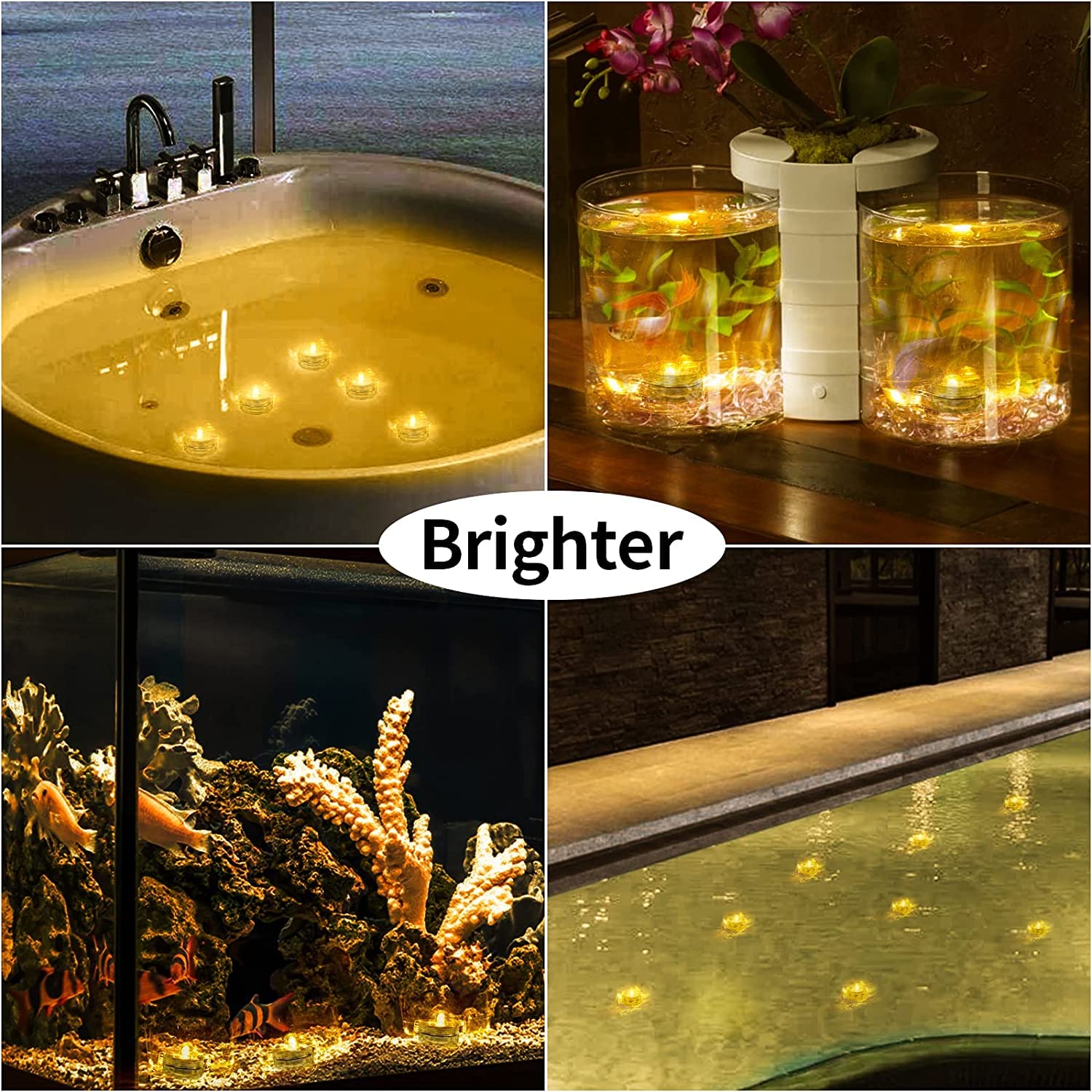 SHYMERY Submersible LED Lights,24 Pack Flameless Underwater Tea Lights ...