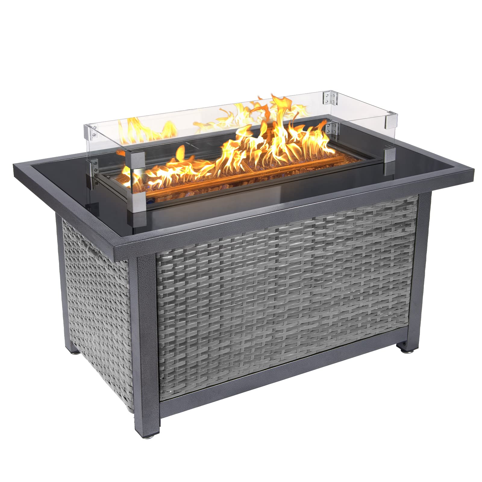 44inch Outdoor Propane Fire Pit Table, 50000 BTU Auto-Ignition Wicker ...