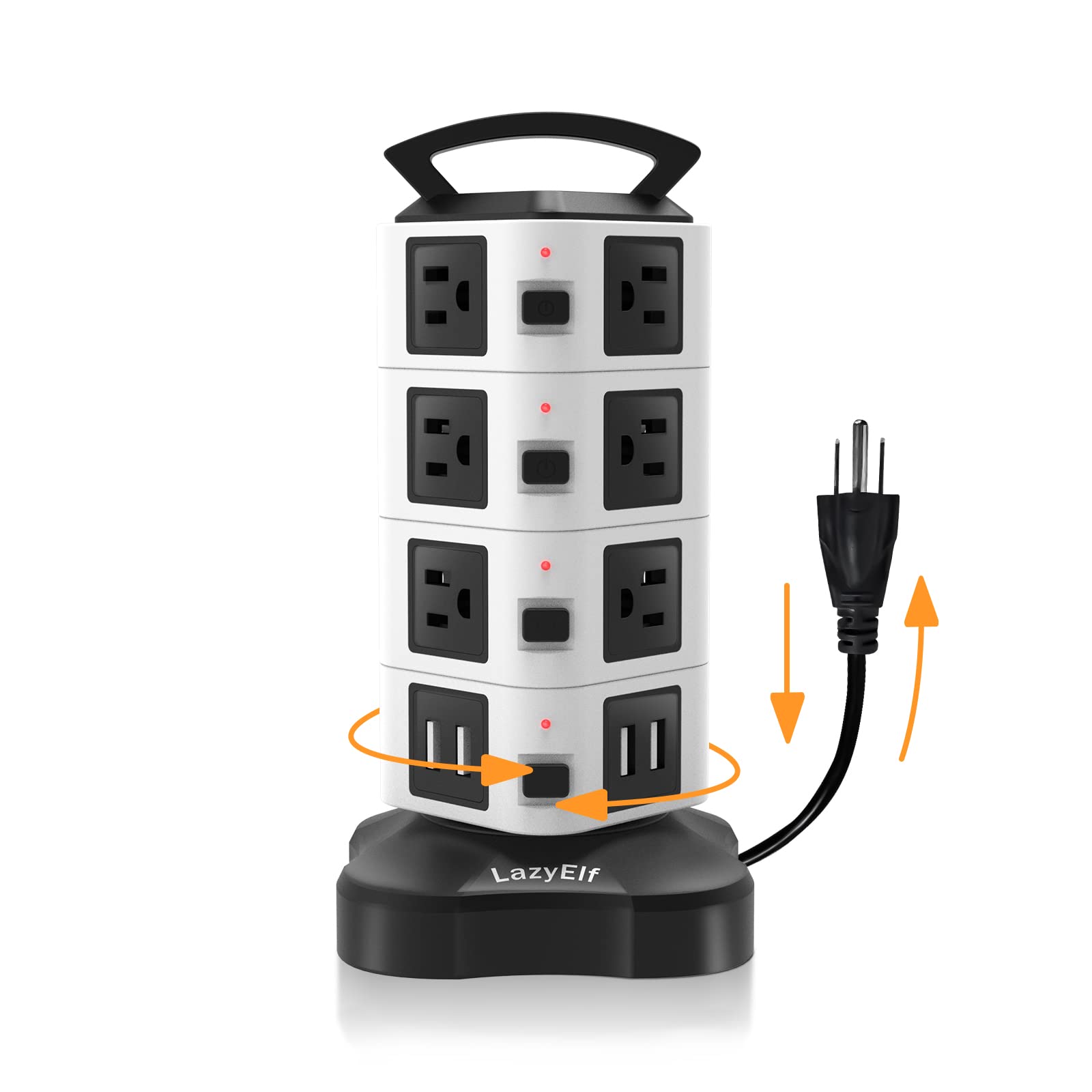 Surge Protector Power Strip Tower with Night Light, Lazy Elf Extension ...