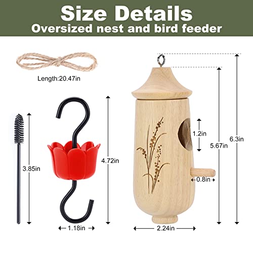 Wooden Hummingbird House Feeder with Rust Resistant Hooks,2024 New ...