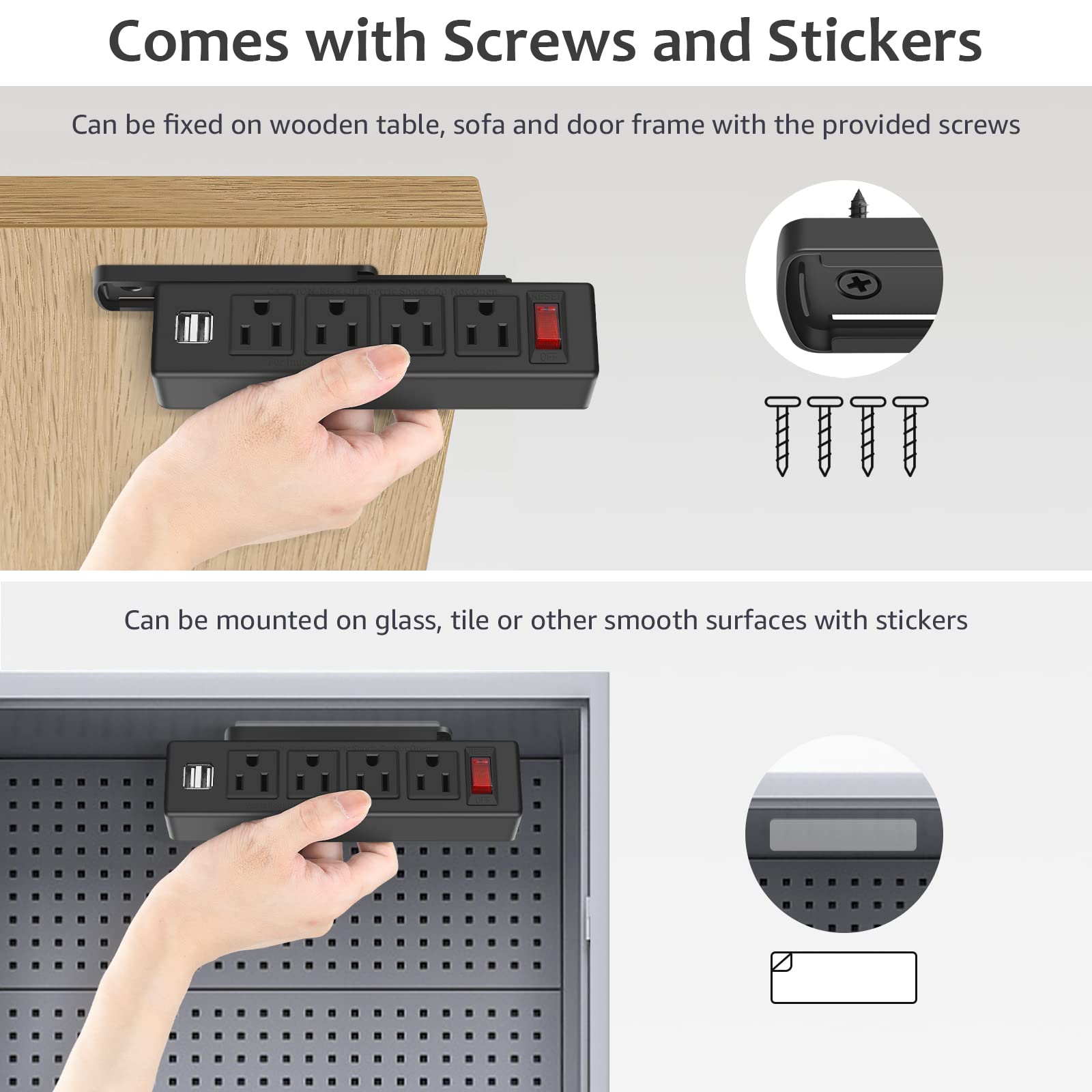 HHSOET Under Desk Power Strip with 4 Outlets and USB Ports, Under ...