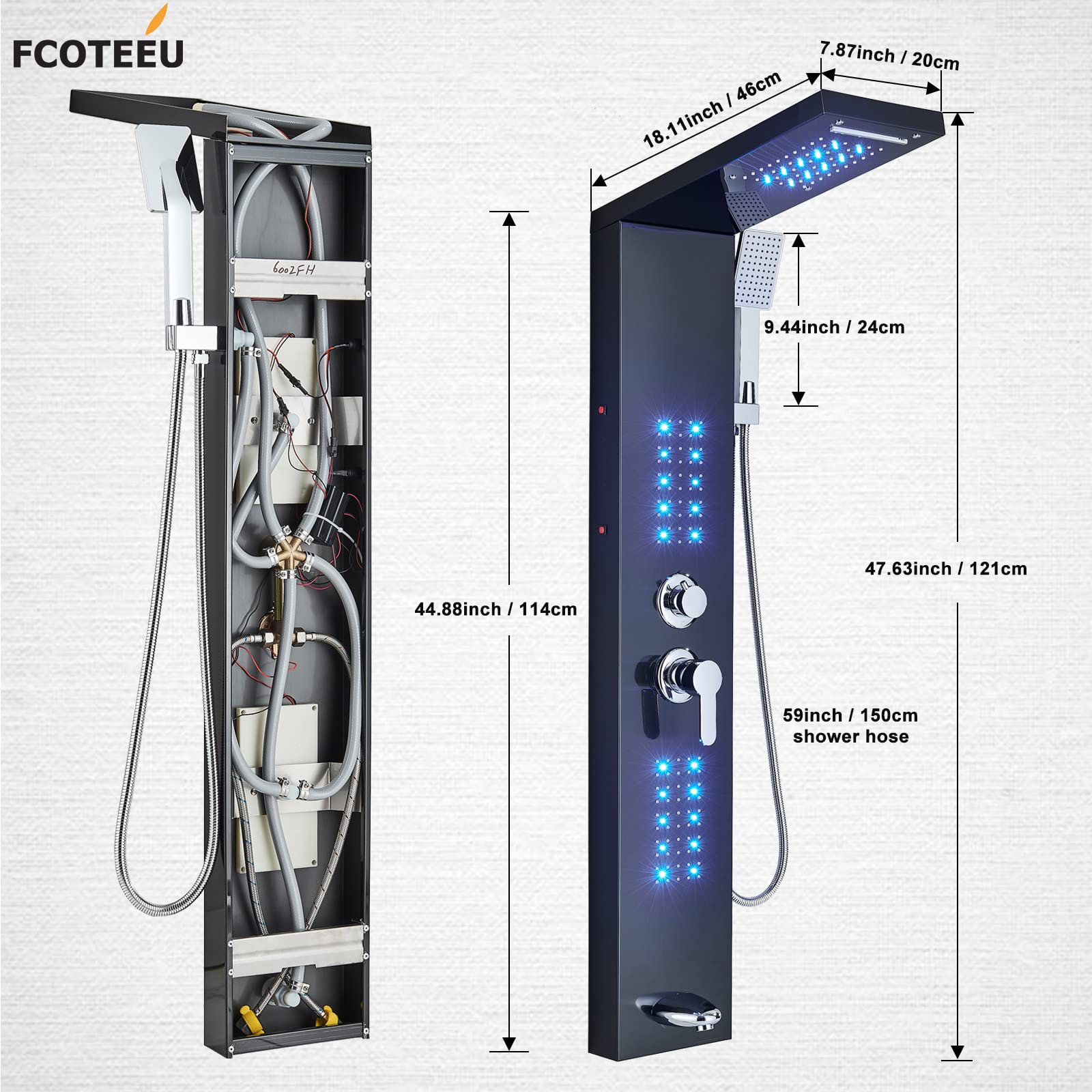 FCOTEEU Shower Panel Tower System with LED Rainfall Waterfall Head LED ...