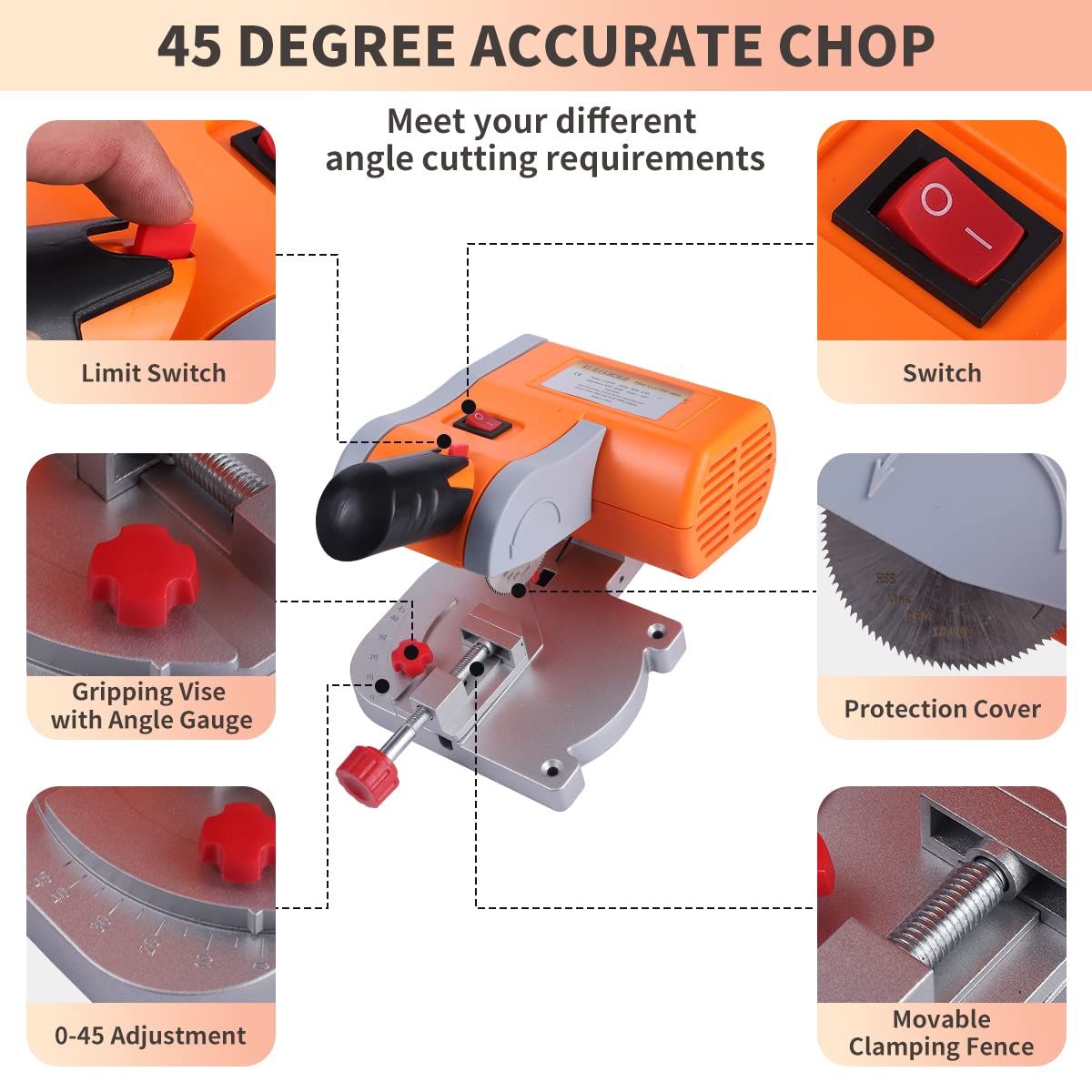 FULLHOLD 110v Mini Miter Cut-Off Saw Max 45 Degrees Cutting For Crafts ...
