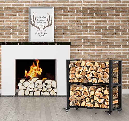 Luffioner 2 Tiers Rolling Firewood Rack,Foldable Firewood Log Storage ...