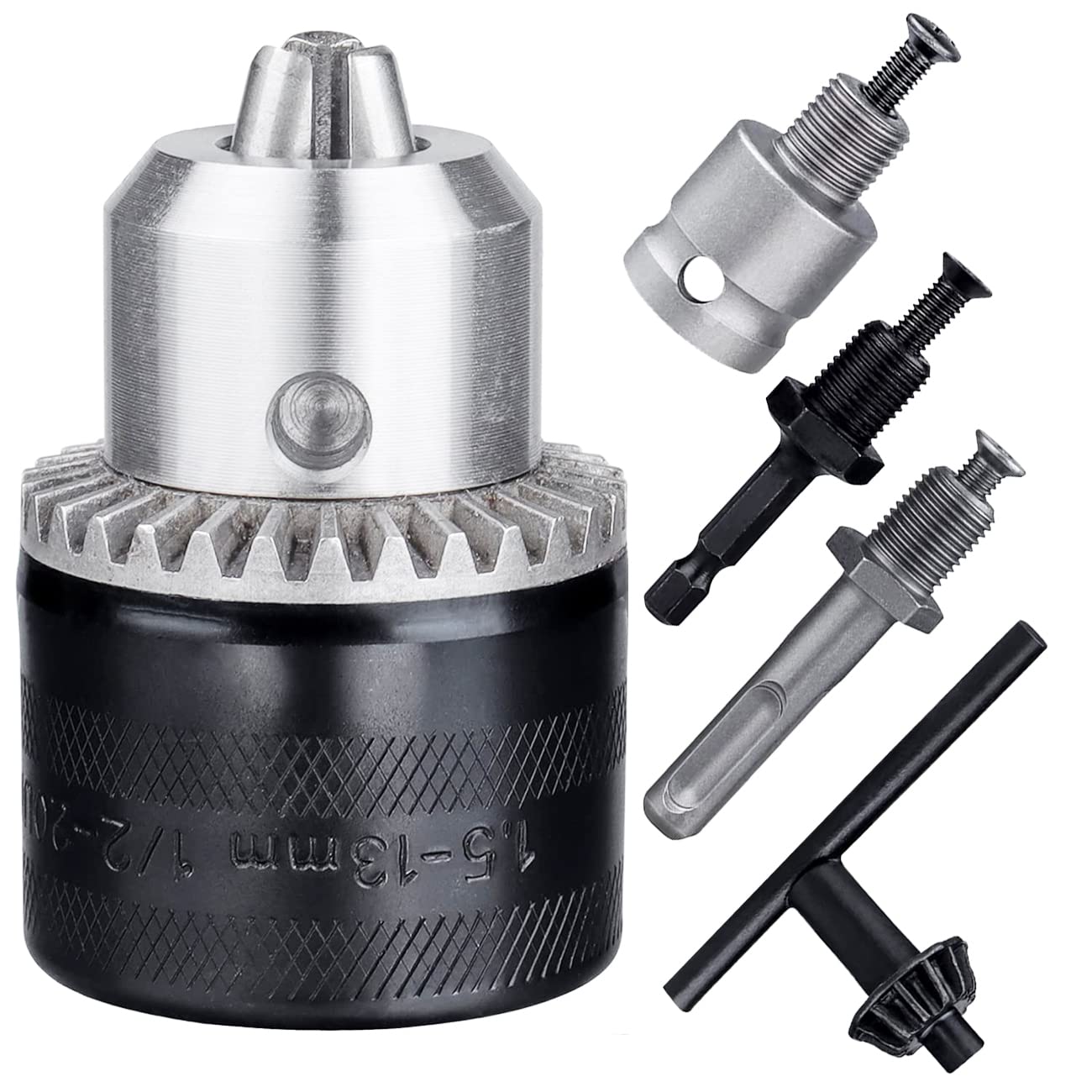 GANYEE 1.5-13mm Keyed Drill Chuck Adapter Kit 1/2"-20UNF with SDS-Plus Shank 1/4" Hex Shank 1/2 ...