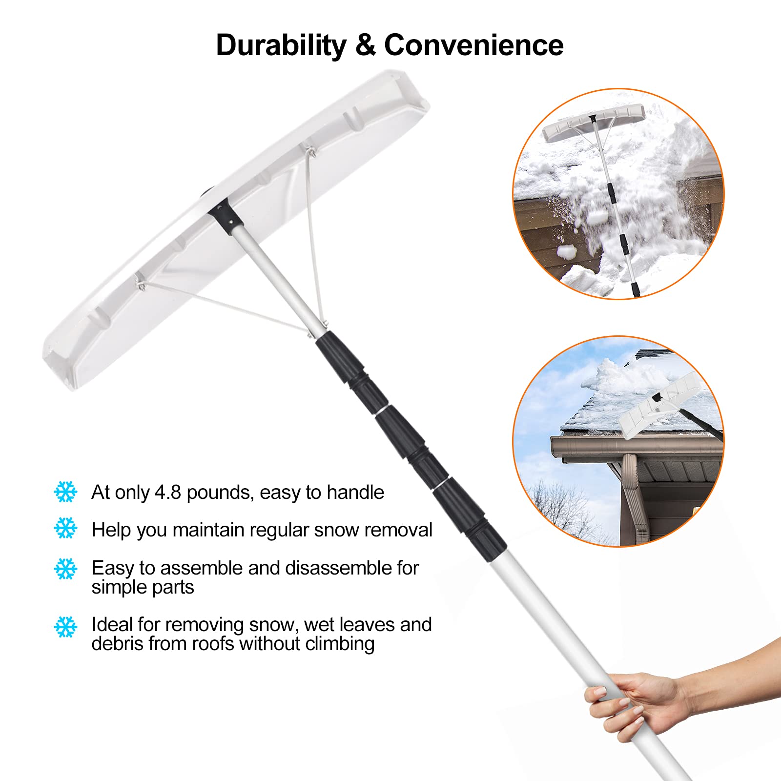 IRONMAX Telescoping Snow Roof Rake, 21FT Lightweight Aluminum Snow ...
